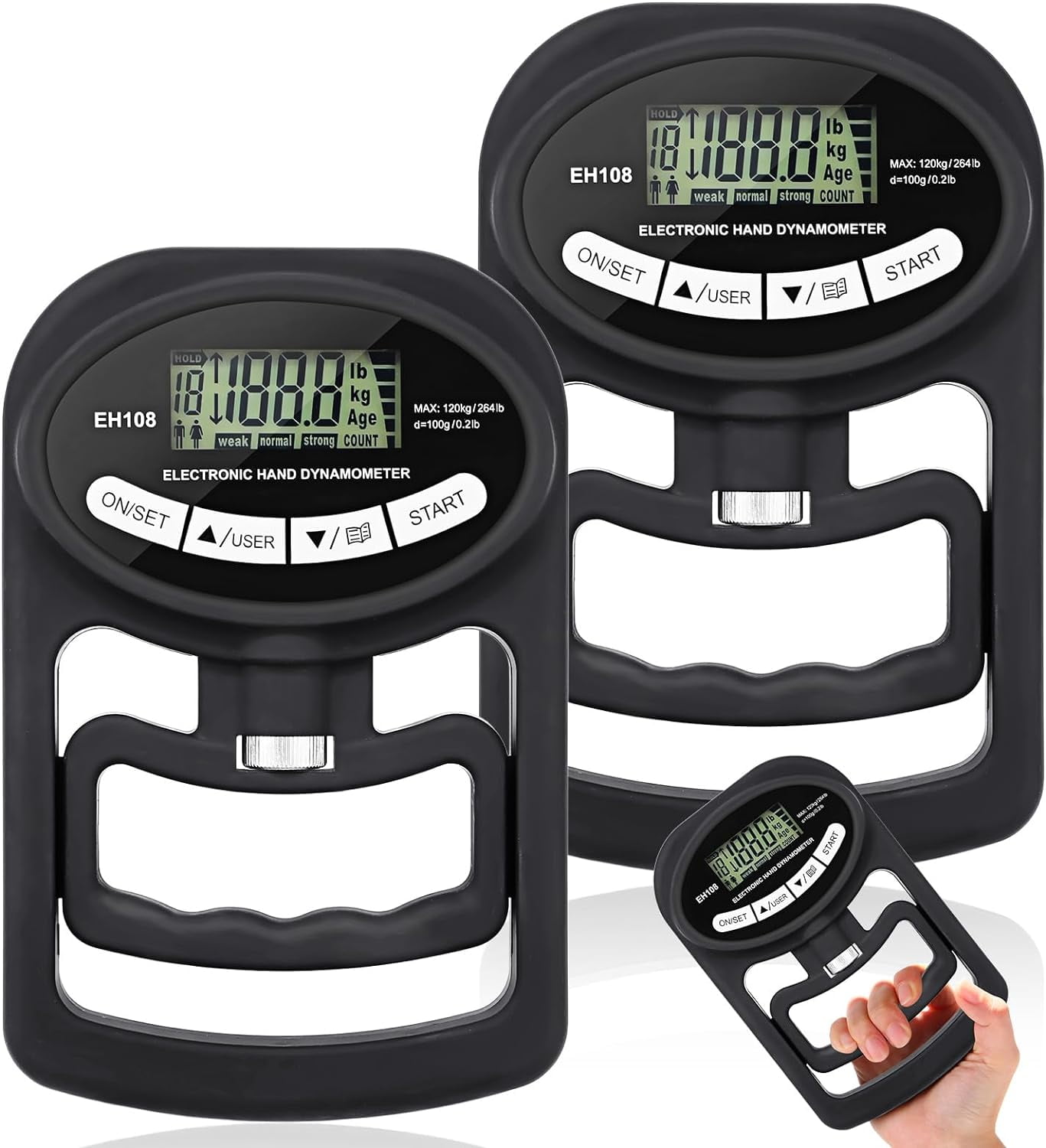 2 Pcs Digital Hand Dynamometer Grip Strength Trainer 264 Lbs/ 120 Kgs ...