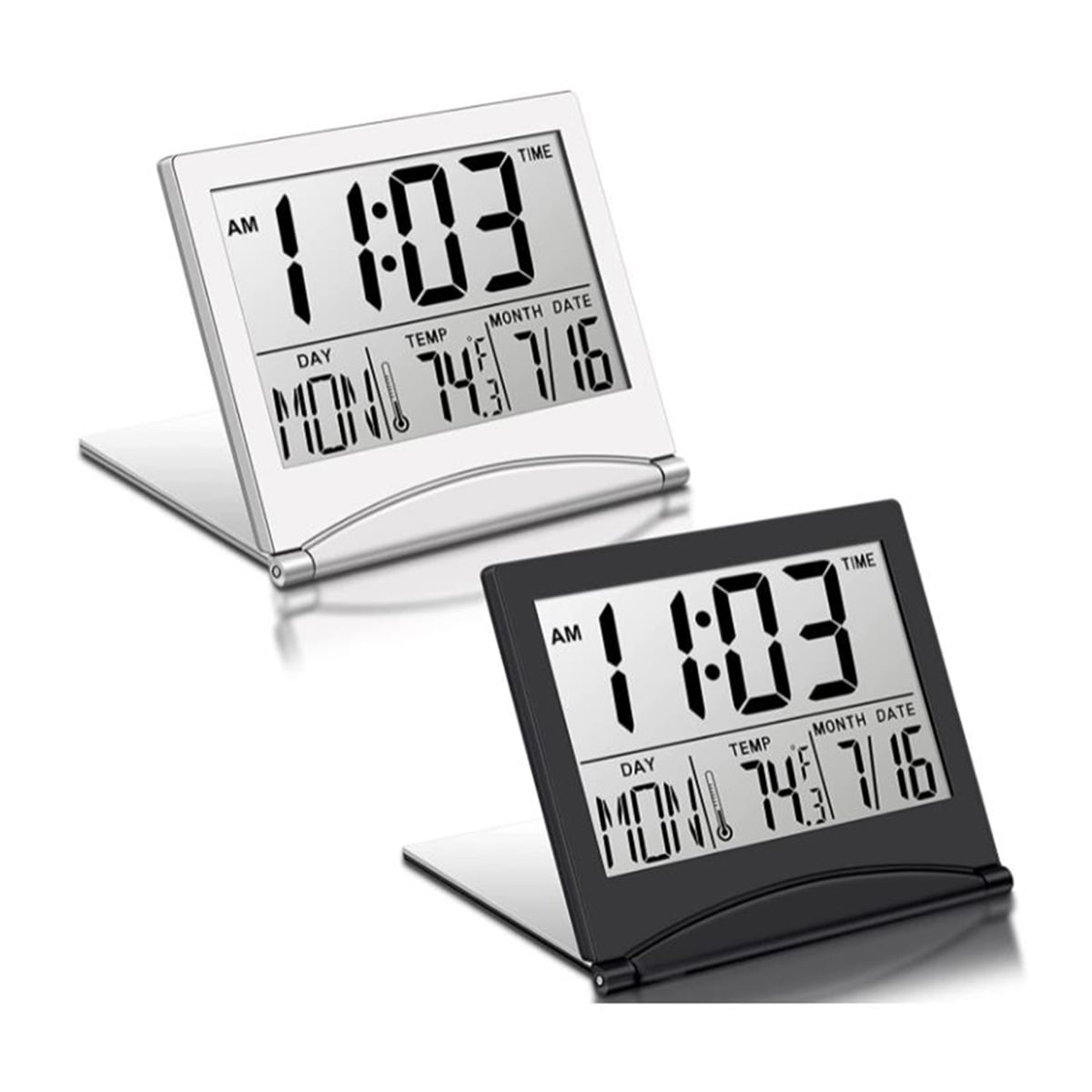 2 Pcs Digital Travel Alarm Clock Foldable LCD Clock with Calendar ...