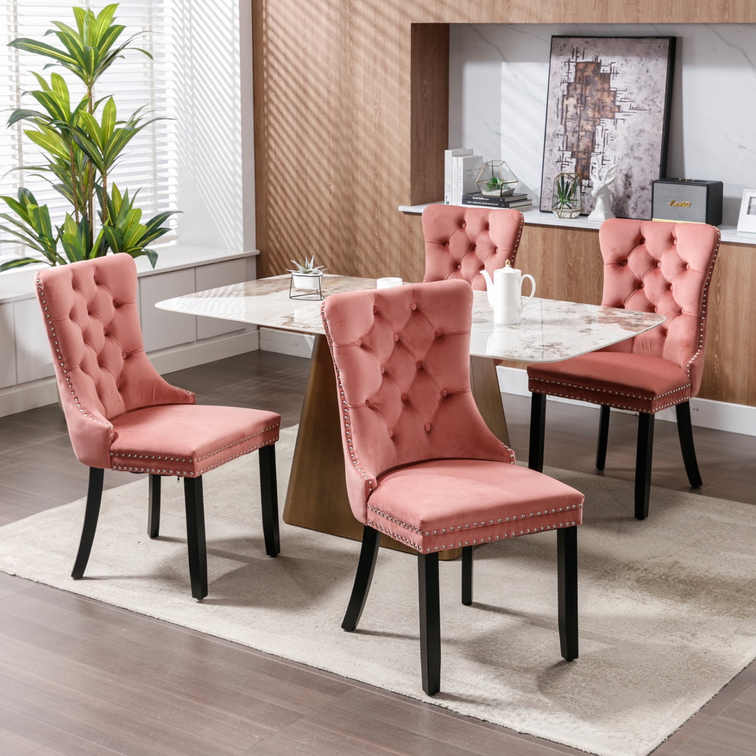 2 Pcs Dining Chairs Velvet Upholstered Dining Chairs With Button Back