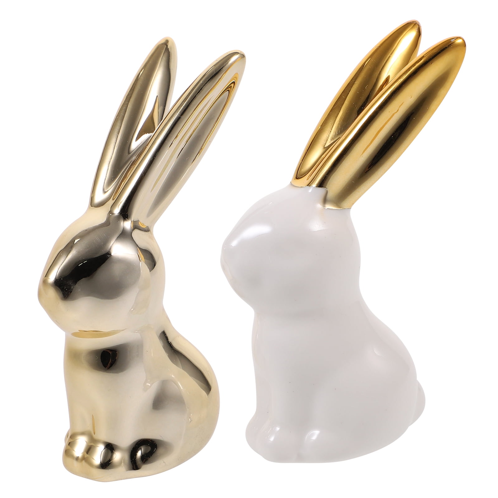 2 Pcs Dining Table Decor Gold Ceramic Rabbit Ornament Glass Statue ...