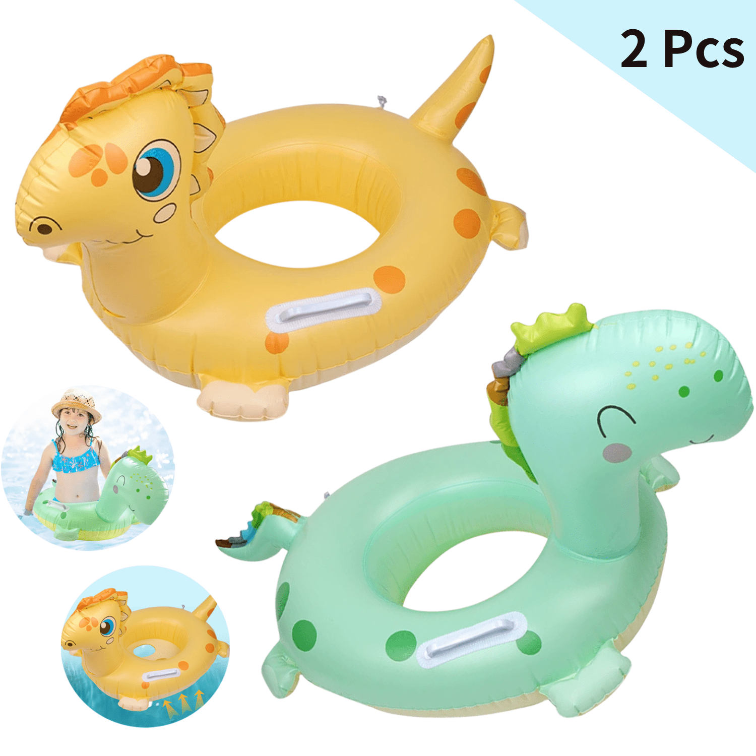 2 Pcs Dinosaur Pool Floats,Heavy Duty Swim Tube Rings,PVC Inflatable ...