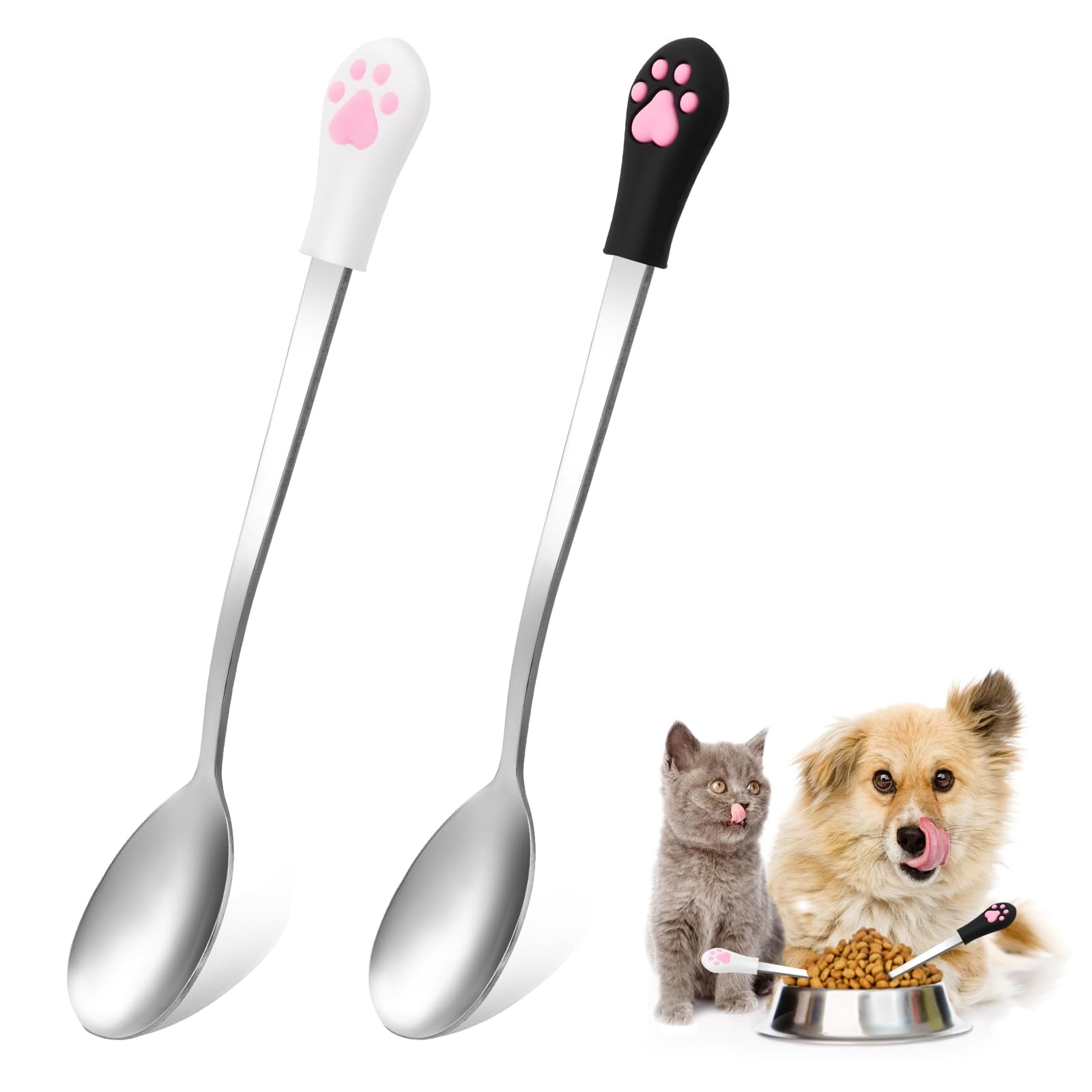 2 Pcs Dog Cat Spoon Pet Can Stainless Steel Cat Claw Long Handle Food ...