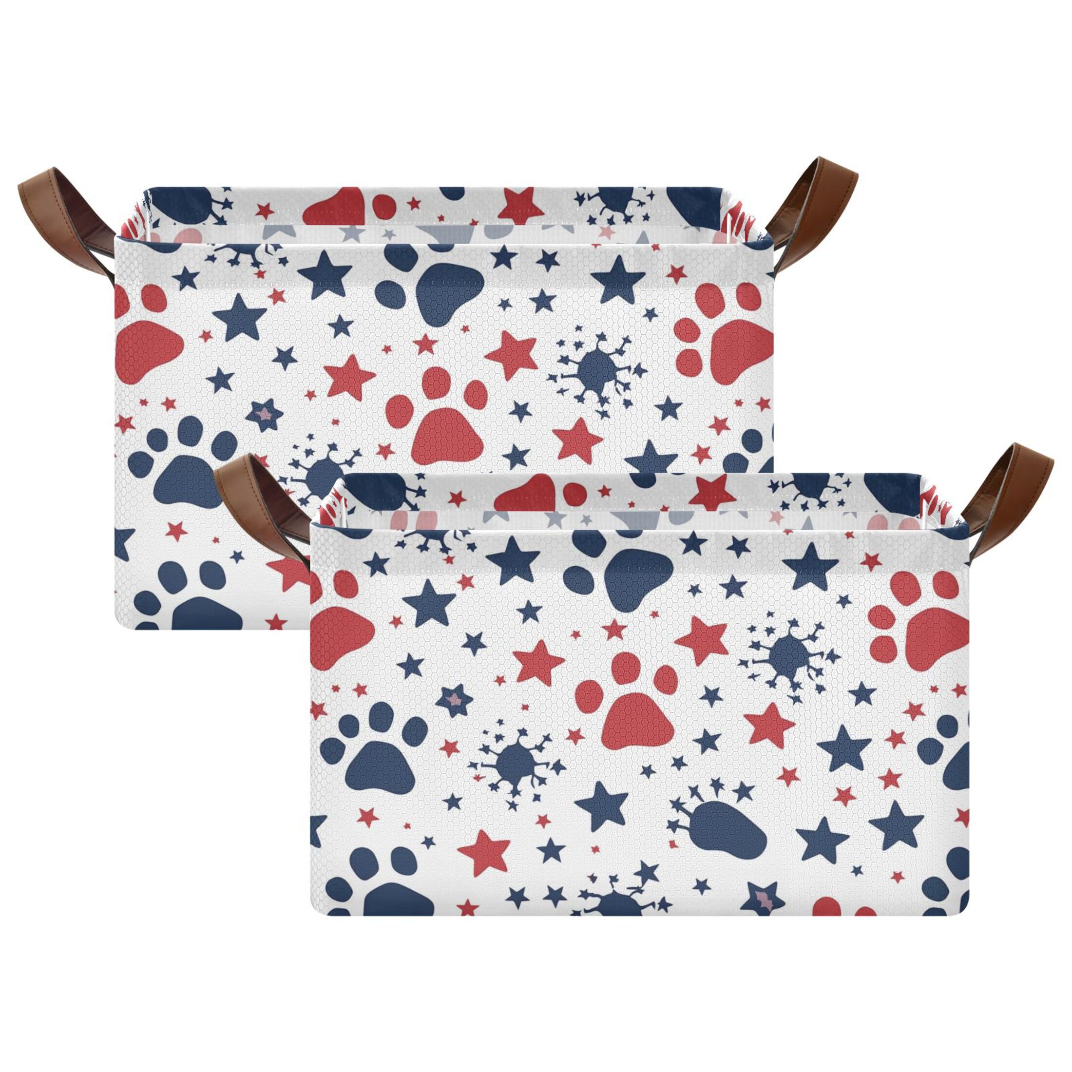 2 Pcs Dog Paw and Star Collapsible Storage Bins Fabric Shelf Baskets ...