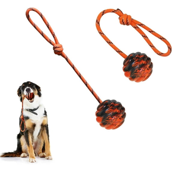 2 Pcs Dog Toys Training Ball on Rope, Non-Toxic Solid Rubber Ball with ...