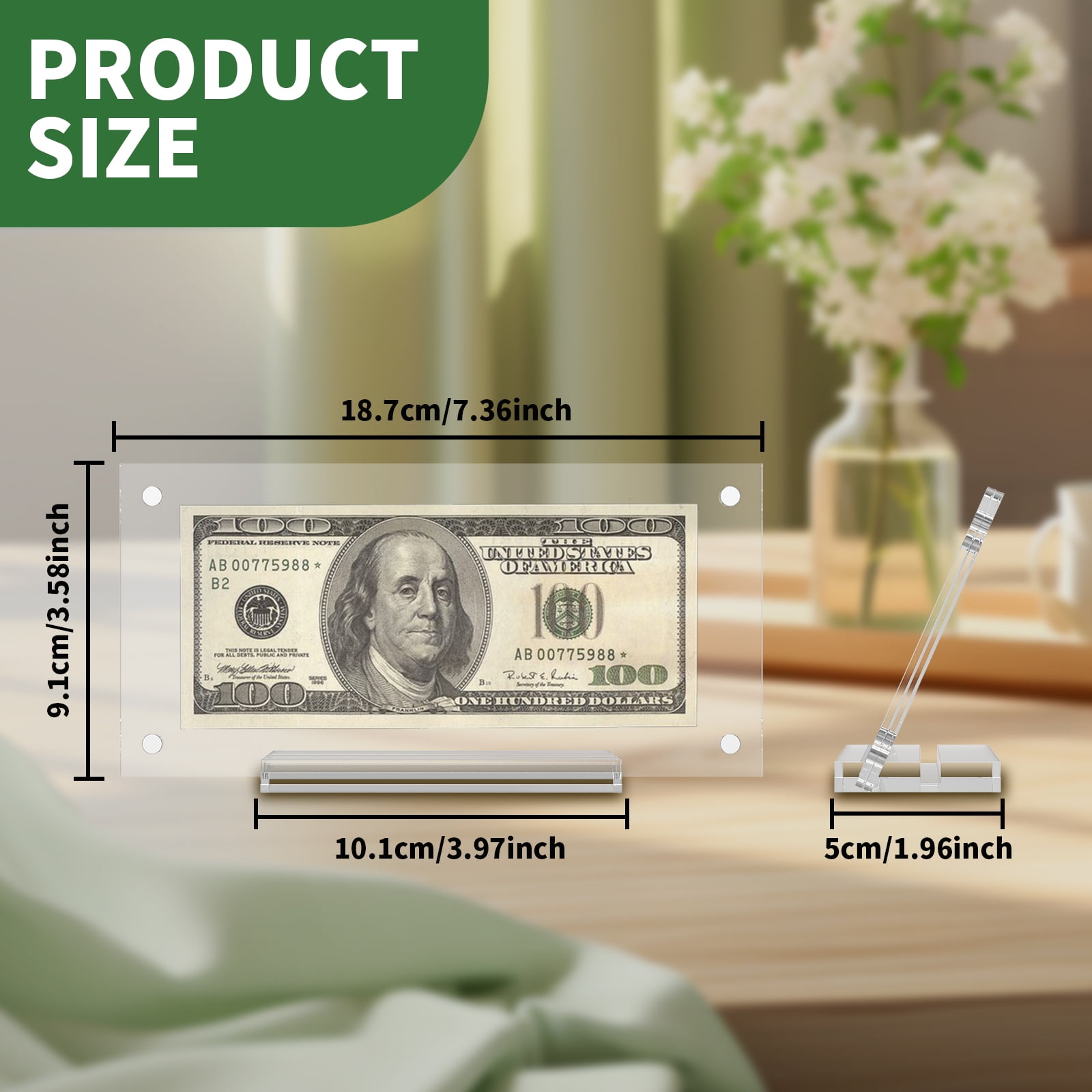 2 Pcs Dollar Bill Frame Acrylic Dollar Bill Holder with Base Double ...