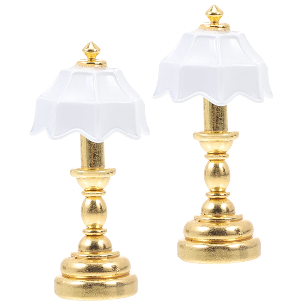 2 Pcs Dollhouse Table Lamp Bedside Toy Lamps Baby Work Golden - Walmart.com