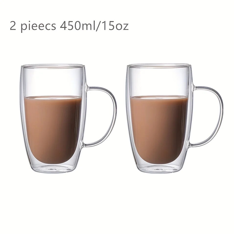 2 Pcs Double Wall Coffee Cups Glasses Mugs 12oz Espresso Cappuccino ...