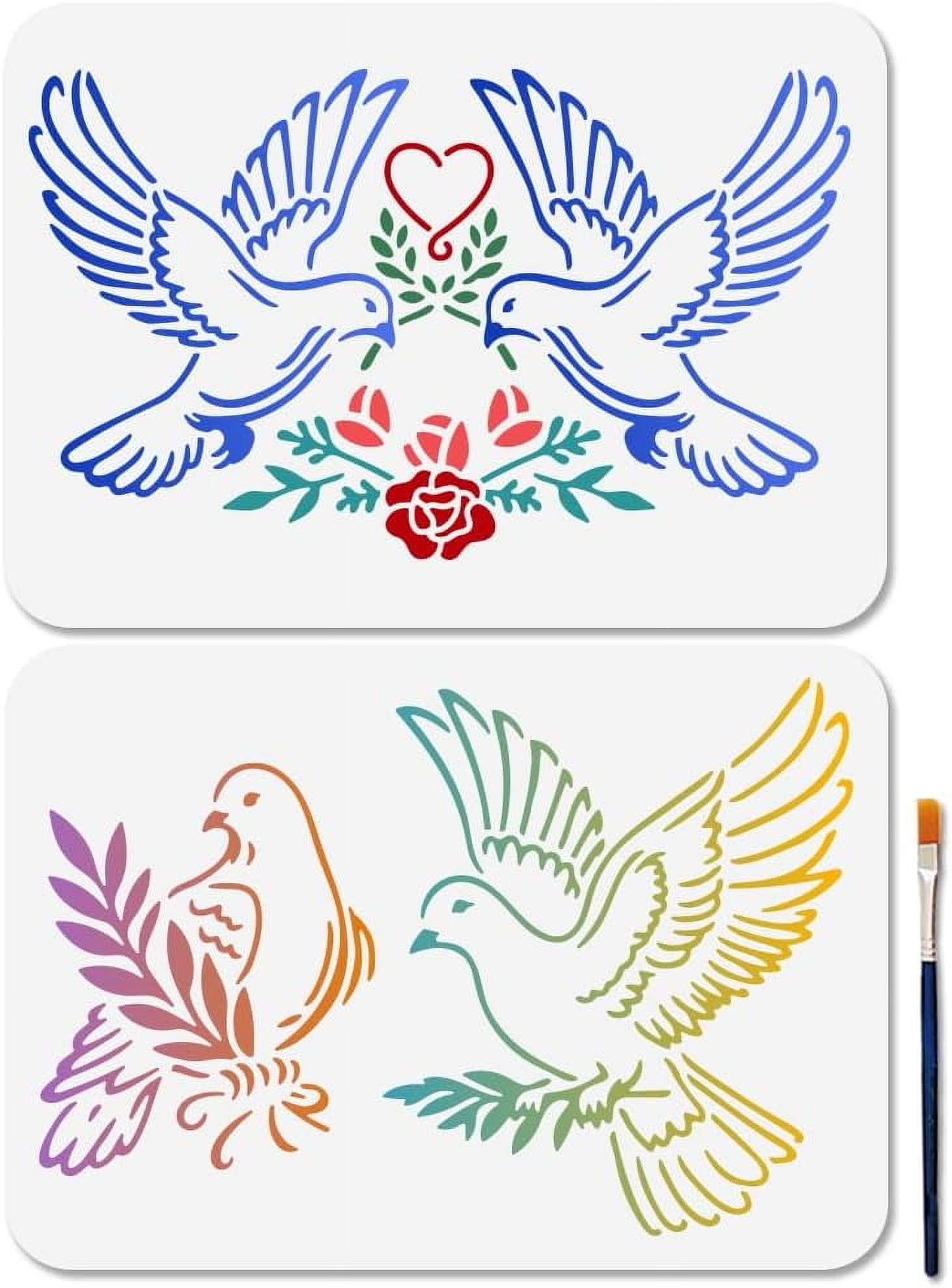 2 Pcs Dove of Peace Stencil Love Pigeons Stencils for Painting 11.7×8 ...