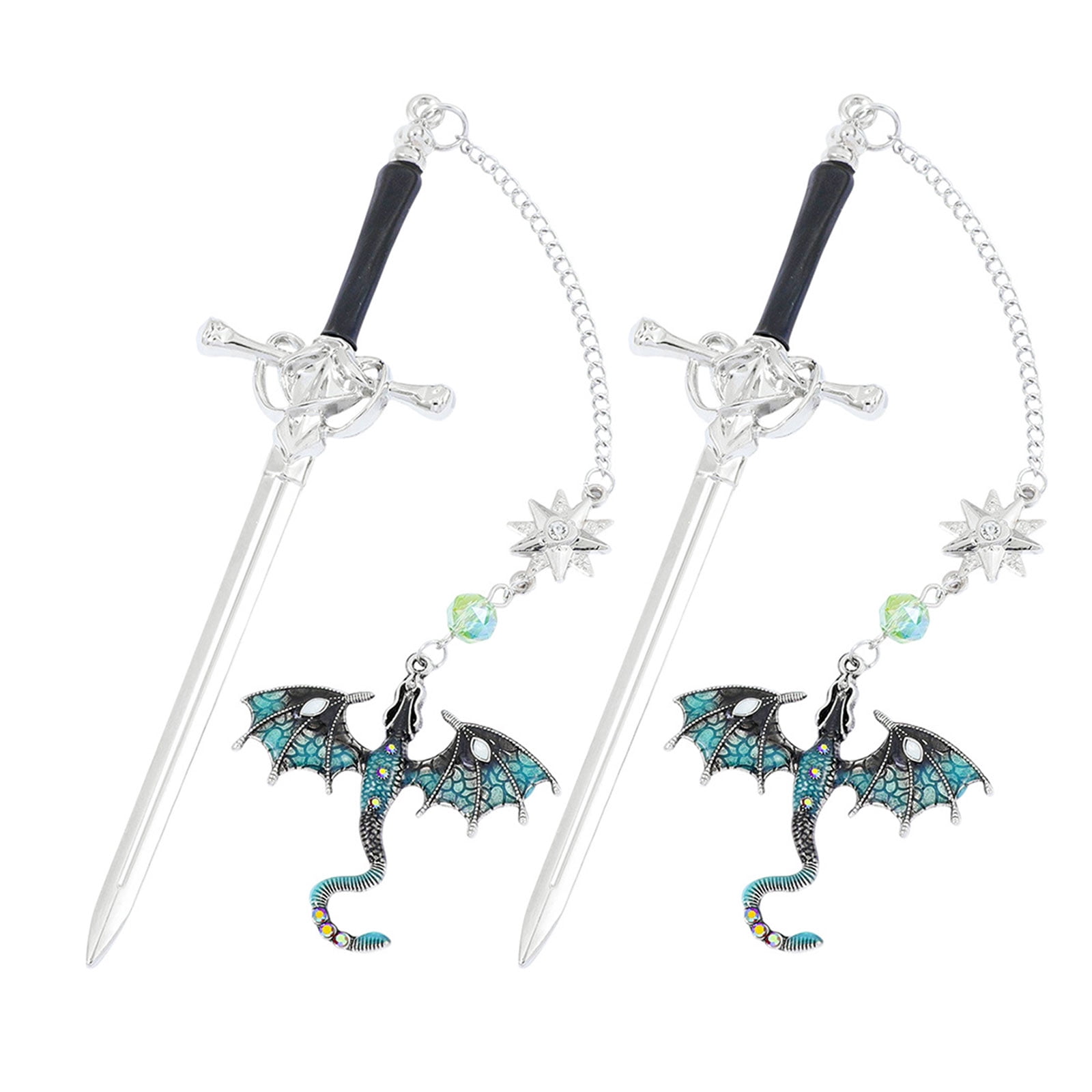 2 Pcs Dragon Swords Page Marker Metal Bookmarks Creative Book Markers ...