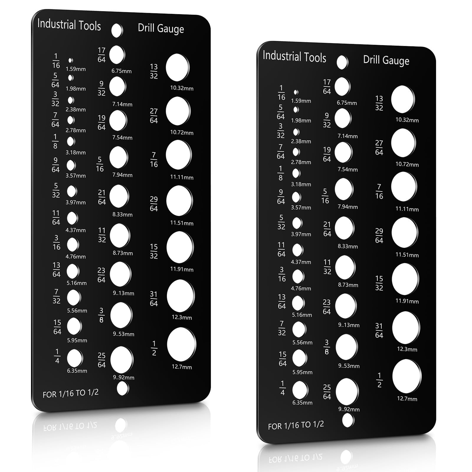 2 Pcs Drill Bit Gauge 29 hole Black Steel Drill Gauge 1/16-to-1/2-inch ...