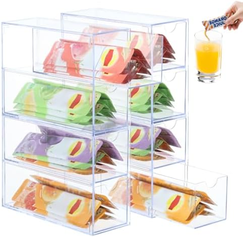 2 Pcs Drink Packet Organizer, Drink Mix Holder with 8 Clear Drawers ...