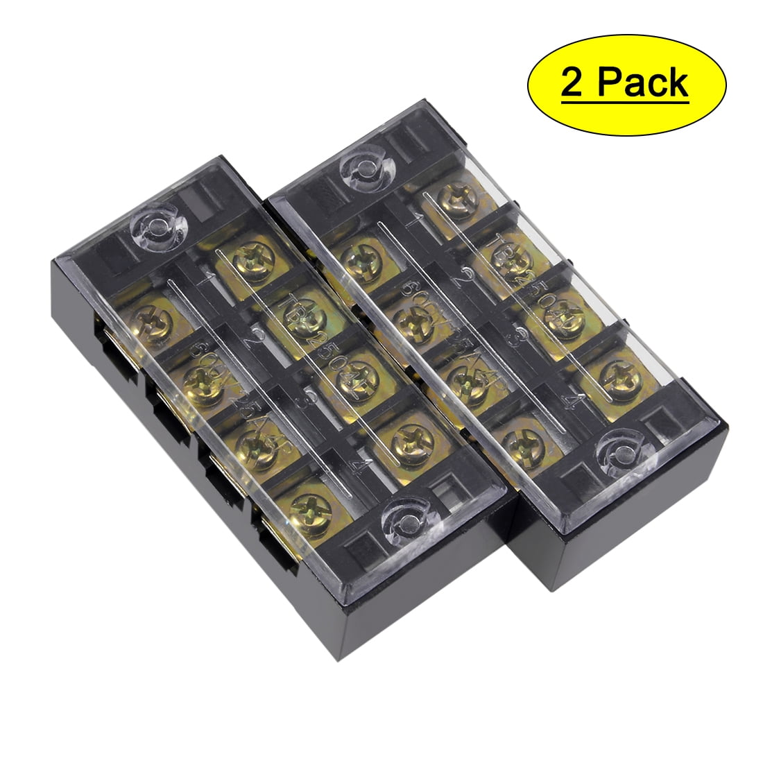 2 Pcs Dual Rows 4 Positions 600V 25A Wire Barrier Block Terminal Strip ...