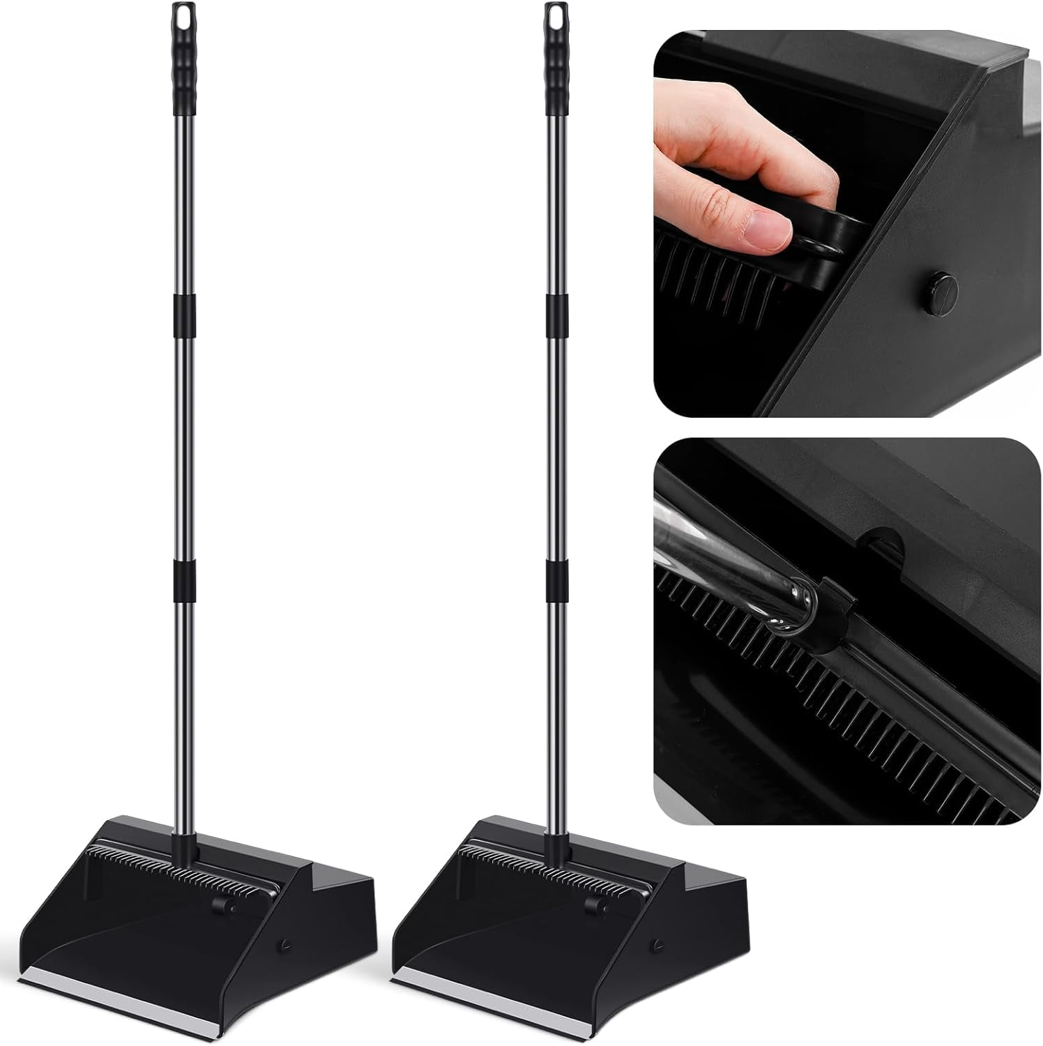 2 Pcs Dust Pans with Long Handle Set 36.6 Inch Commercial Dust Pan with ...