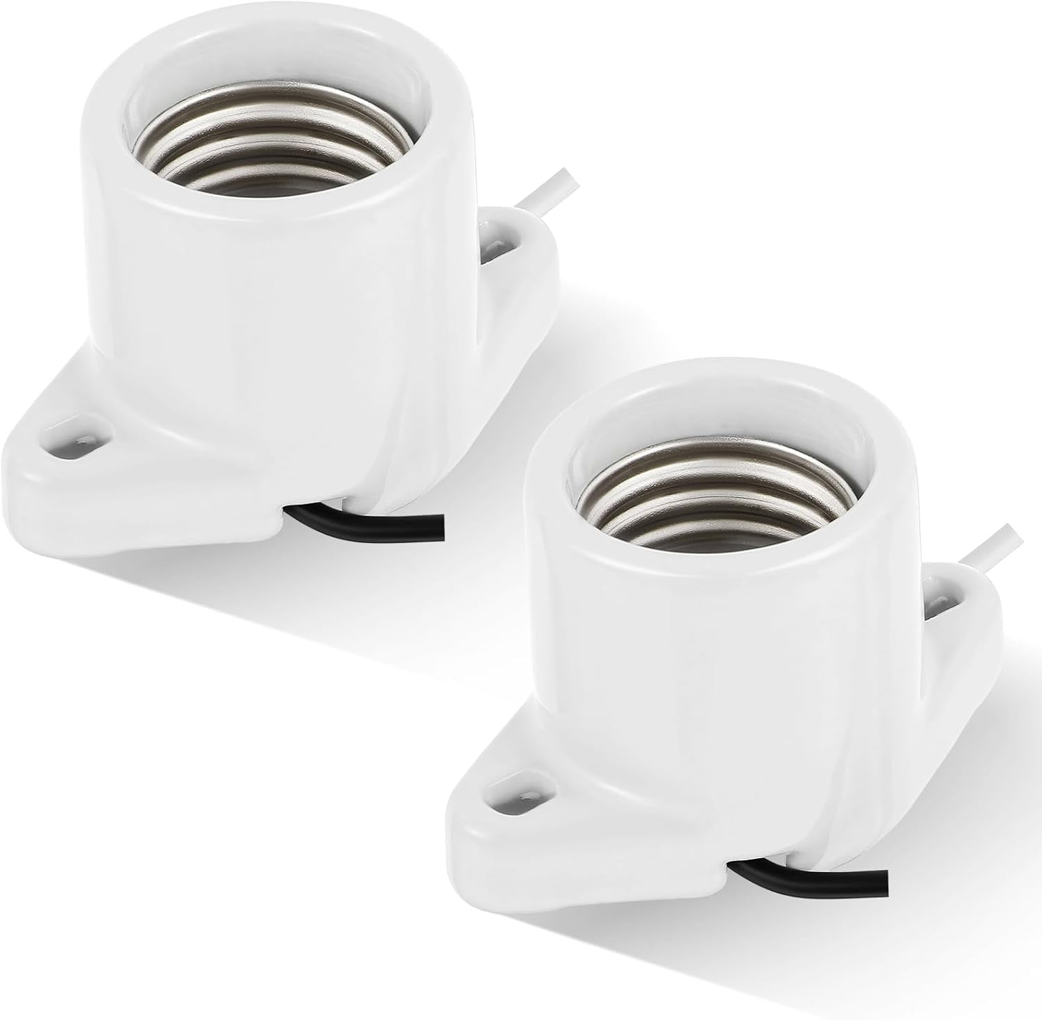2 Pcs E26 Light Socket Porcelain Lamp Holder Socket Medium Keyless Threaded Base with Two Hole ...