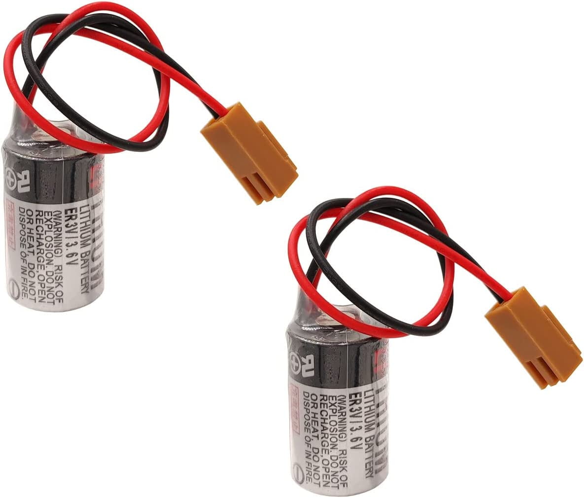 2 Pcs ER3V/3.6V Lithium Battery with Brown Plug for JZSP-BA01 PLC ...