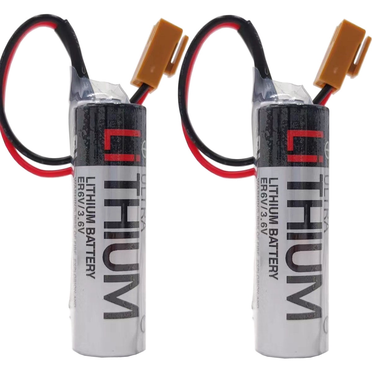 2 Pcs ER6V 3.6V 2400mAh PLC Lithium Battery with Brown Plug for M64 ...