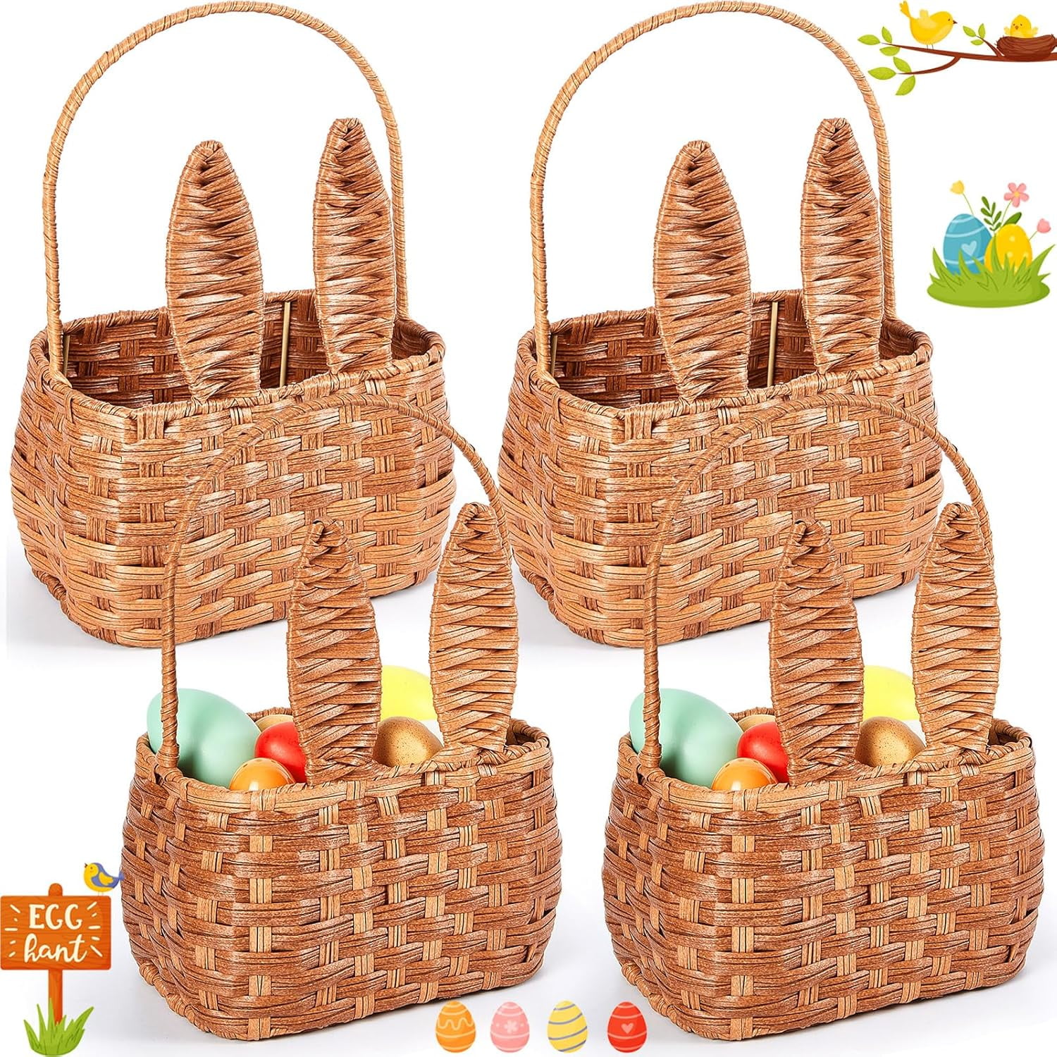 2 Pcs Easter Basket with Handle Bunny Easter Woven Picnic Basket for ...