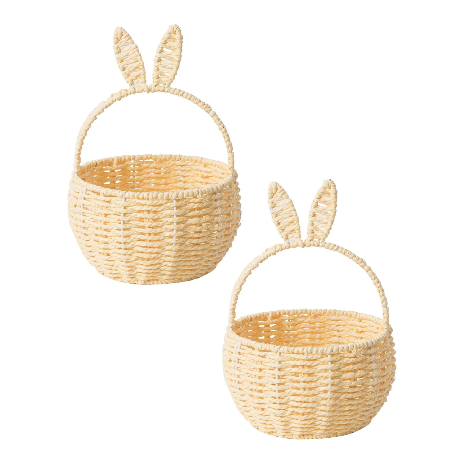 2 Pcs Easter Basket with Handle, Easter Bunny Rattan Woven Basket ...