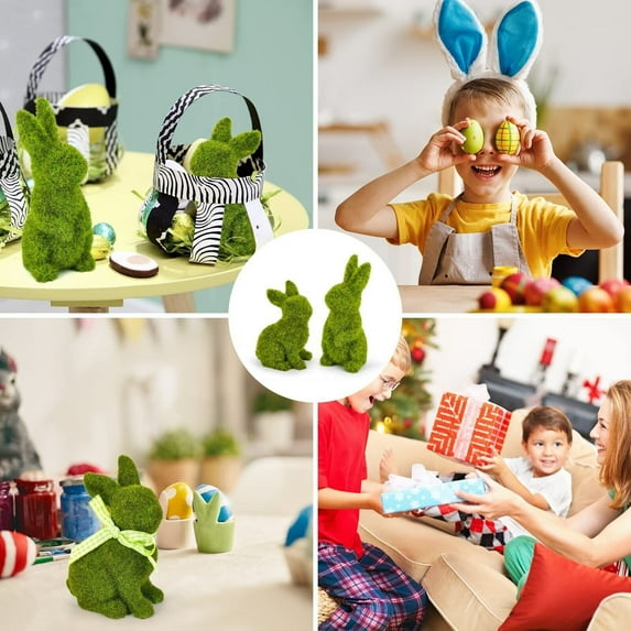 2 Pcs Easter Bunny Decorations Green Faux Moss Flocked Spring Bunnies ...