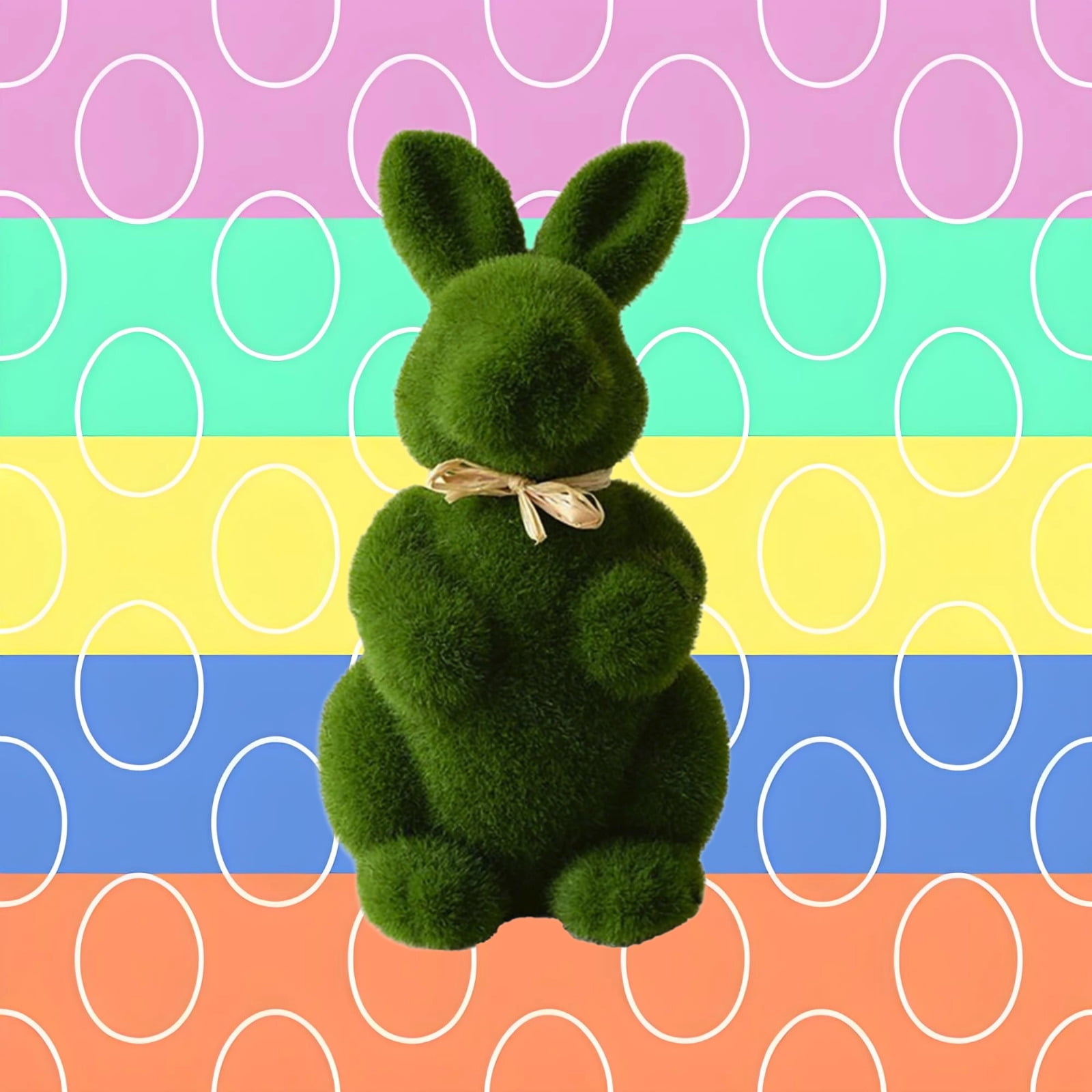 2 Pcs Easter Moss Bunny Figurine Furry Flocked Green Standing Rabbit ...