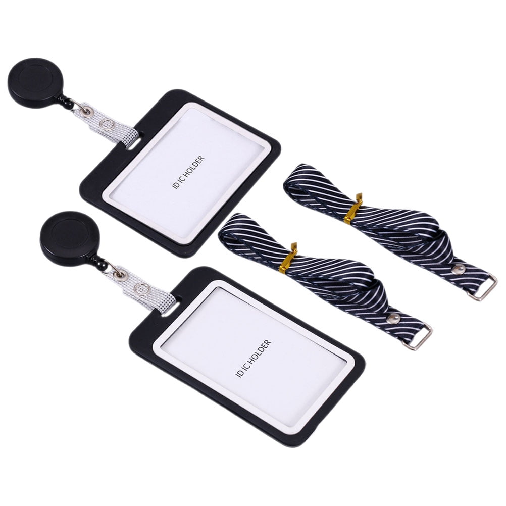2 Pcs Easy to Pull Telescopic Lanyard Work Card Holder Labels Clear ...