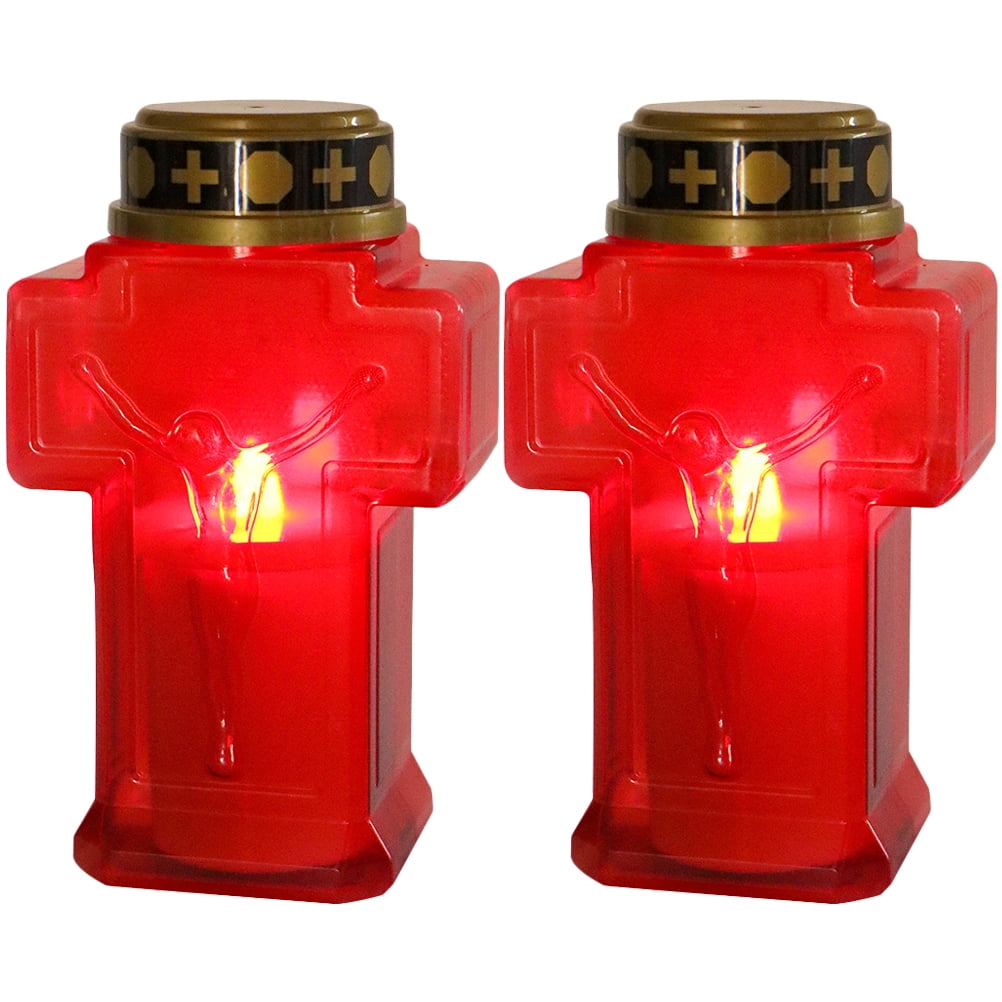 CIMAXIC Red LED Cross Candles, Design, Flameless, Easy to Use, 2Pcs ...