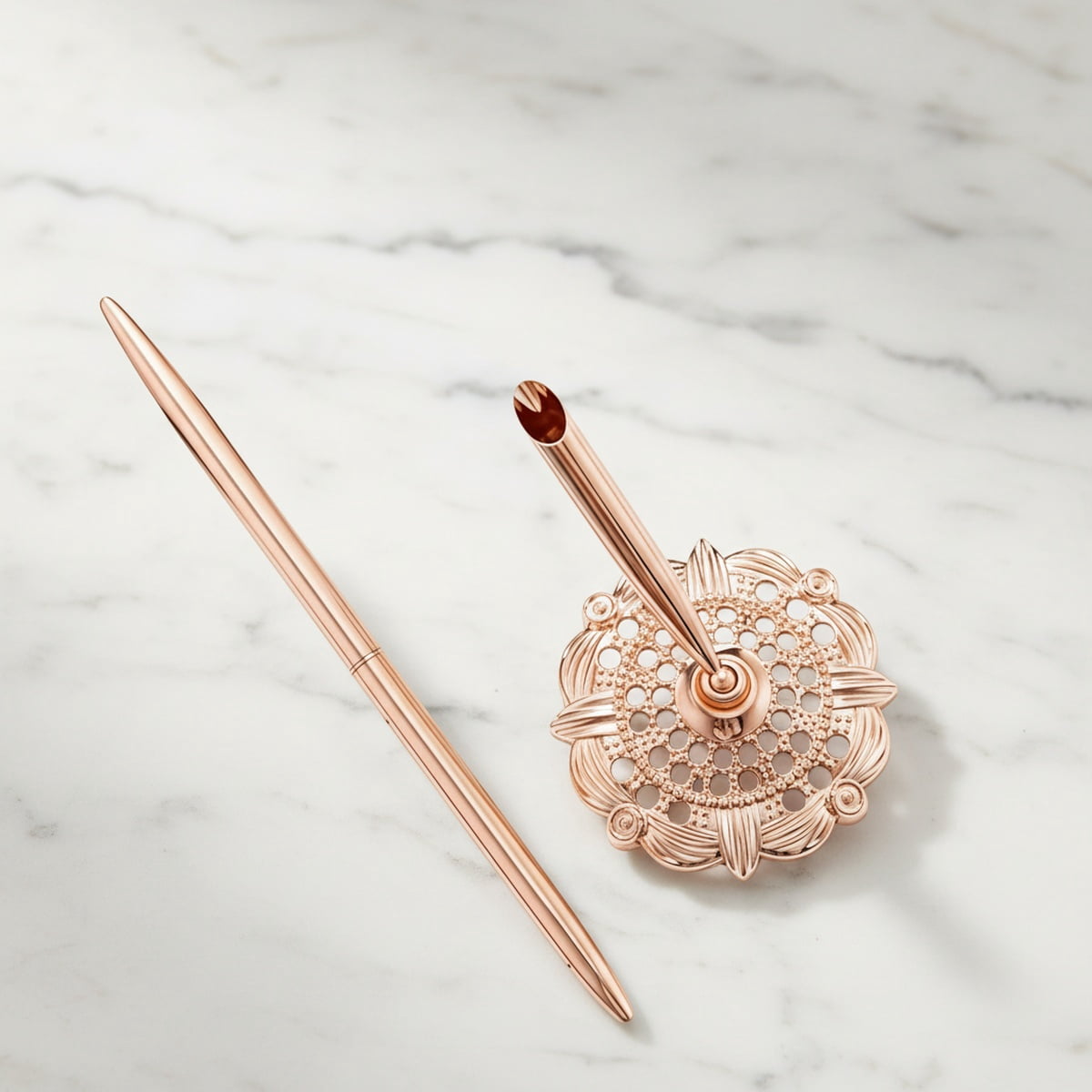 2 Pcs Elegant Ballpoint Pens, Rose Gold Pen Stand, Stylish Signing Pen ...
