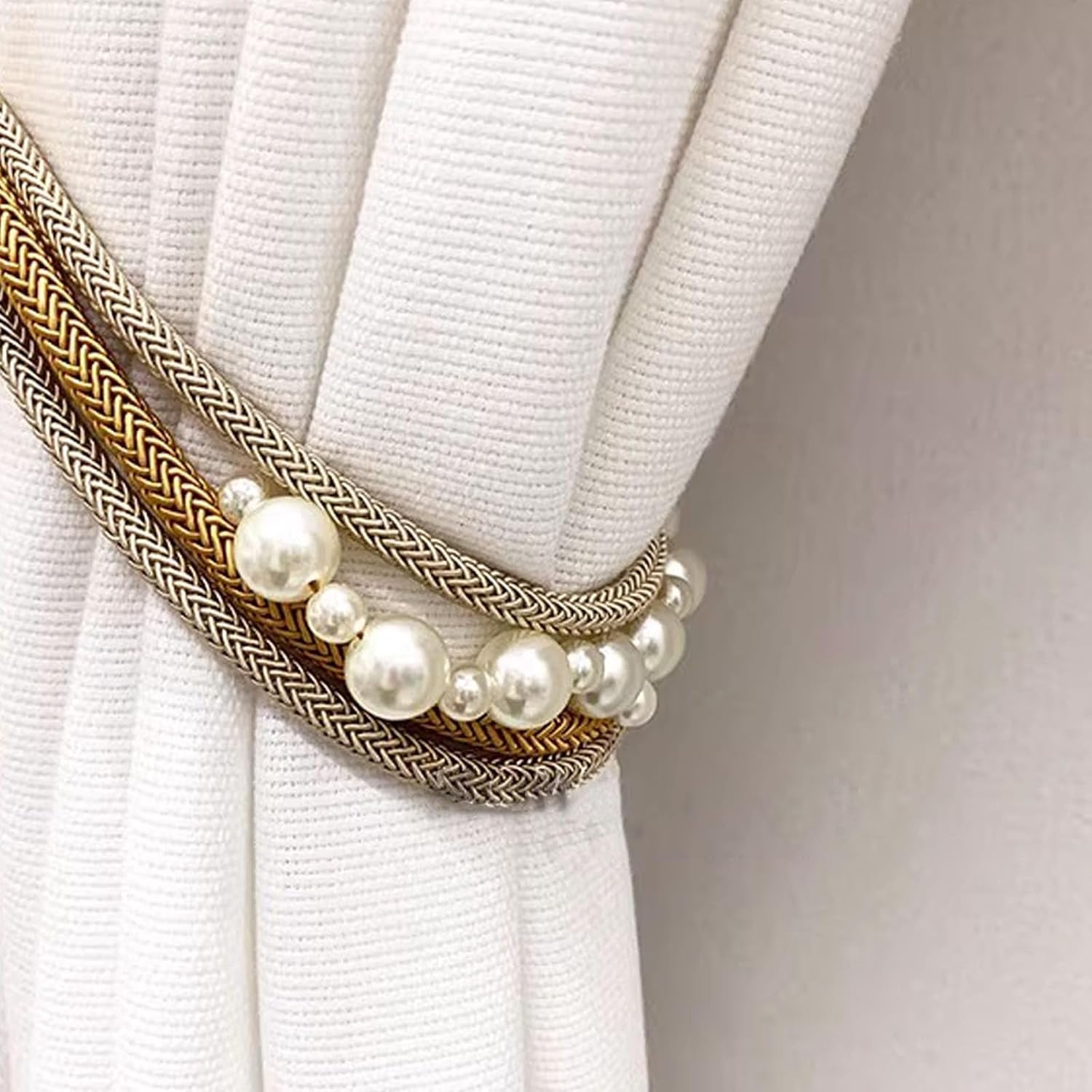 2 Pcs Elegant Pearl Curtain Tiebacks, Braided Rope Curtain Holdbacks ...