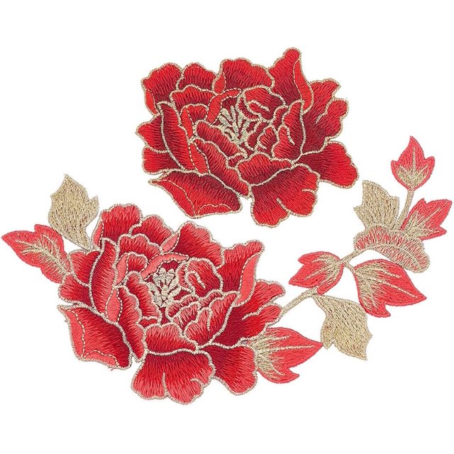 2 Pcs Embroidery Peony Flowers Patches 2 Styles Sew On Peony Floral