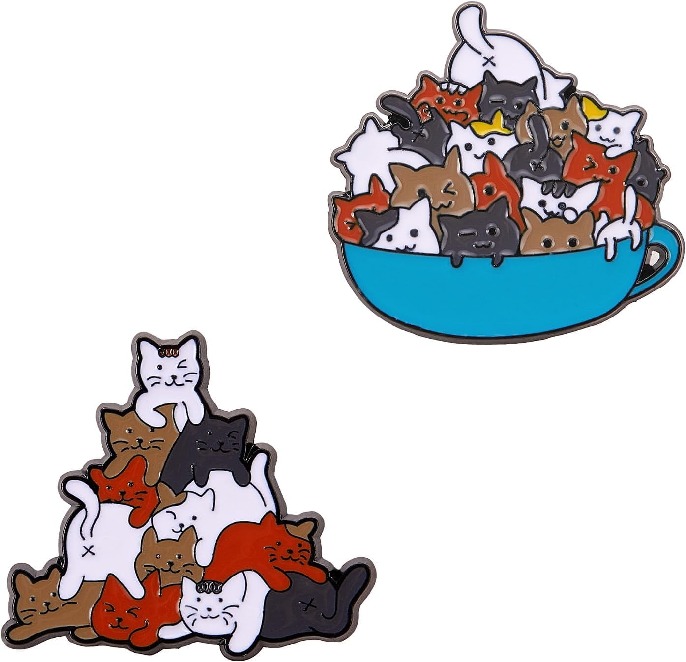 2 Pcs Enamel Lapel Pin Sets Cute Cats Animal Brooch Pins Electrophoresis Black Alloy Cats ...