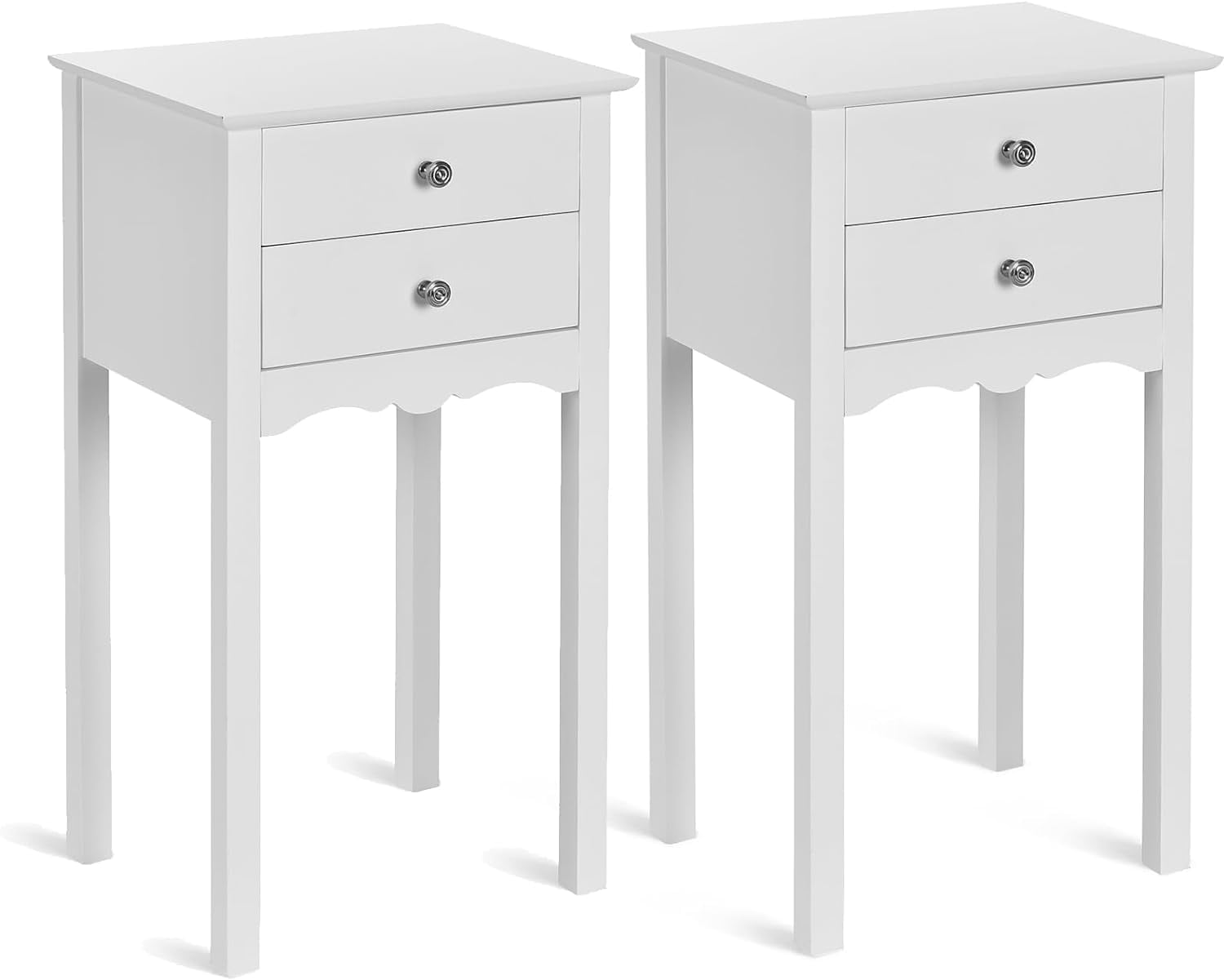 2 Pcs End Table w/ 2 Drawers Side Table Nightstand Multi-Purpose Accent ...