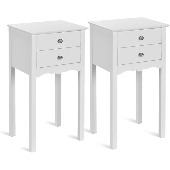 2 Pcs End Table w/ 2 Drawers Side Table Nightstand Multi-Purpose Accent ...
