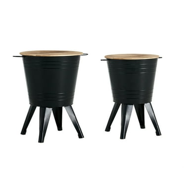 Glitzhome Industrial Farmhouse Round Storage Side Tables (Set of 2 ...