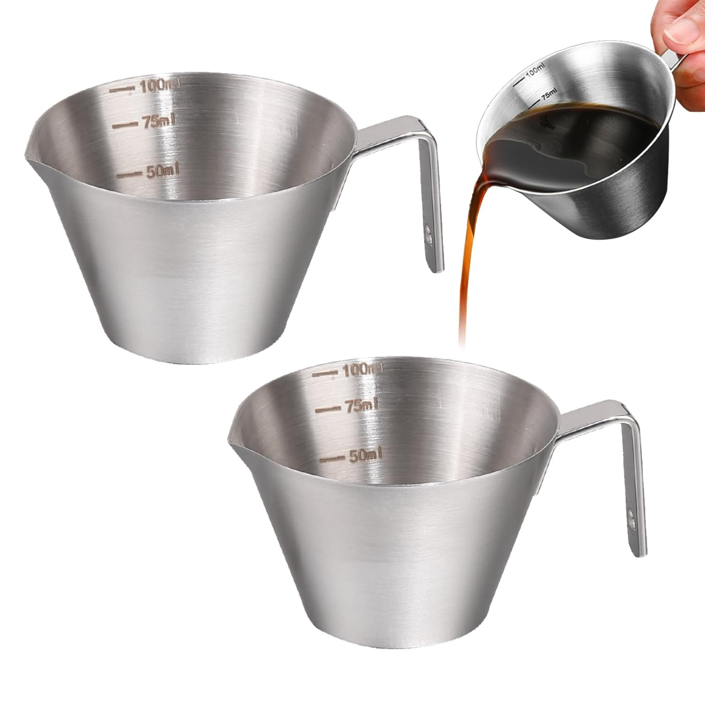 2 Pcs Espresso Cups with Handle, 3.4OZ / 100ML Stainless Steel Coffee ...