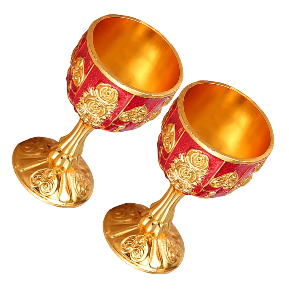 2 Pcs European Red Metal Rose Wine Glass Cup Goth Decor Holder Glasses Mini Goblets Embossed