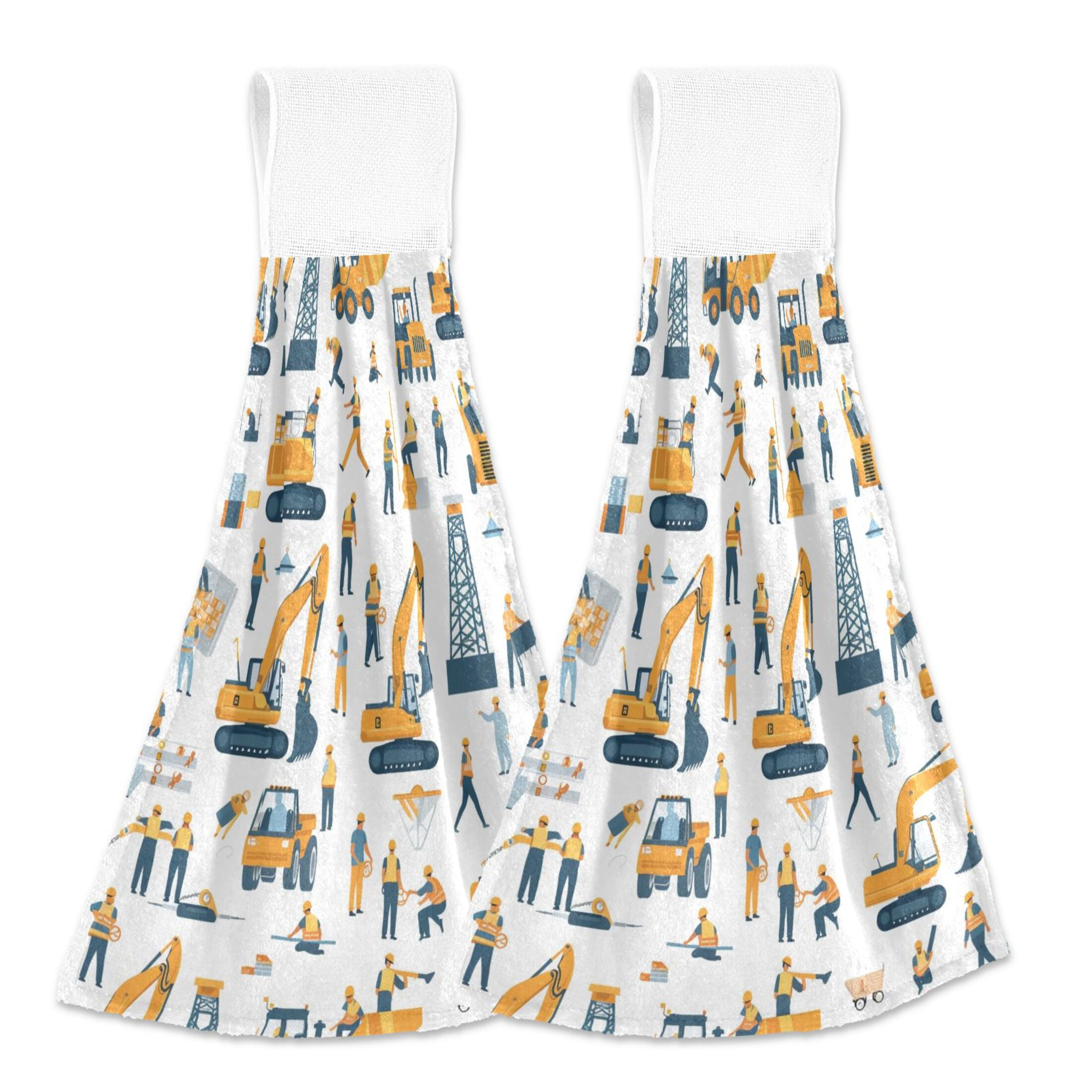 2 Pcs Excavator People Tower Kitchen Hand Towels with Hanging Loops ...