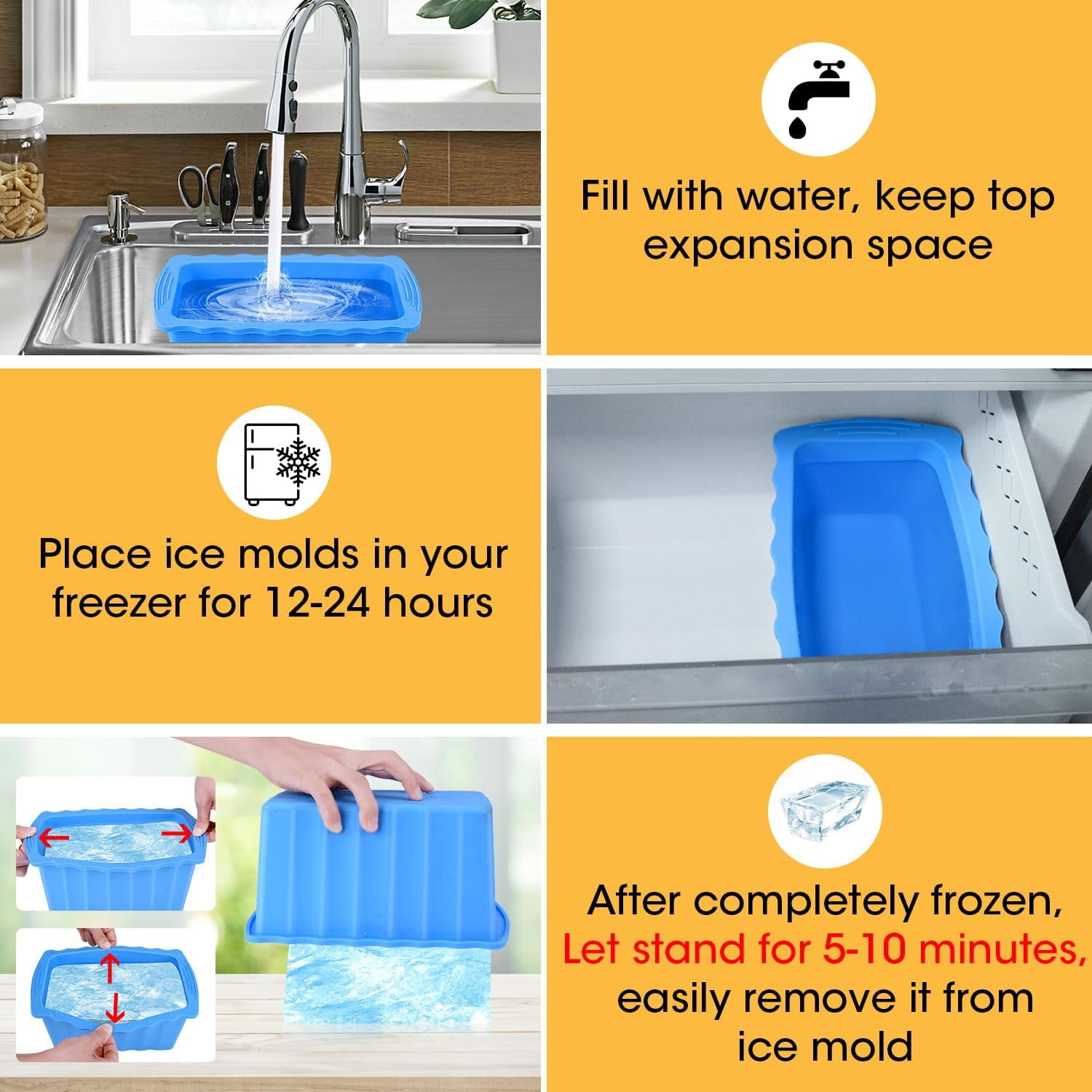 2 Pcs Extra Large Ice Block Molds, 6LB Extra Thick Large Silicone Ice ...