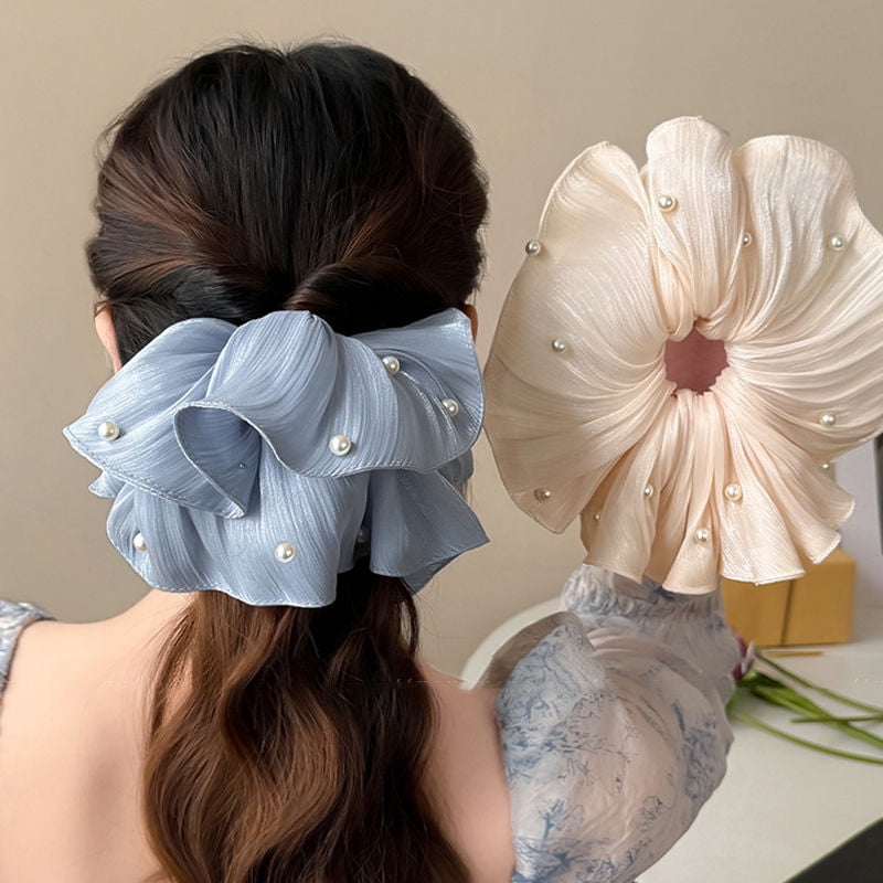 2 Pcs Extra Large Scrunchies for Women Large Pearl Scrunchie Satin ...