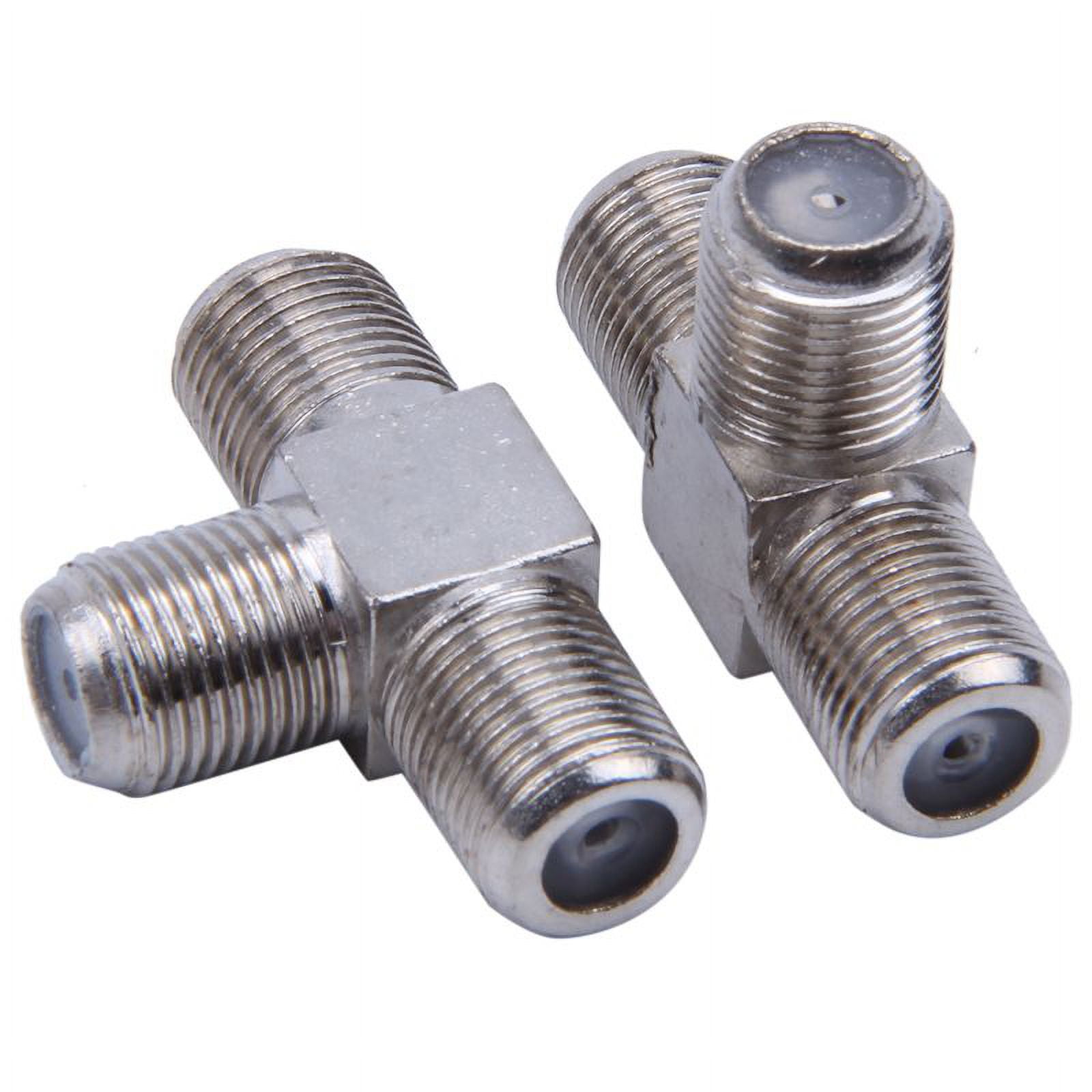 2 Pcs F Type Female to Female Jack 3-Way Plug Adapter Connector Silver ...