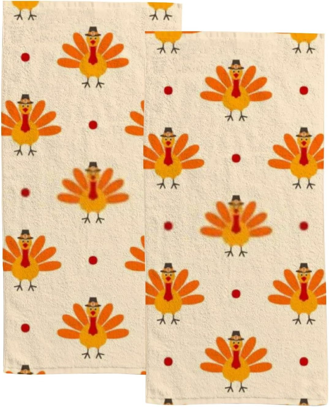 2 Pcs Face Bath Towels Set Thanksgiving Turkey Bird and Polka Dot ...