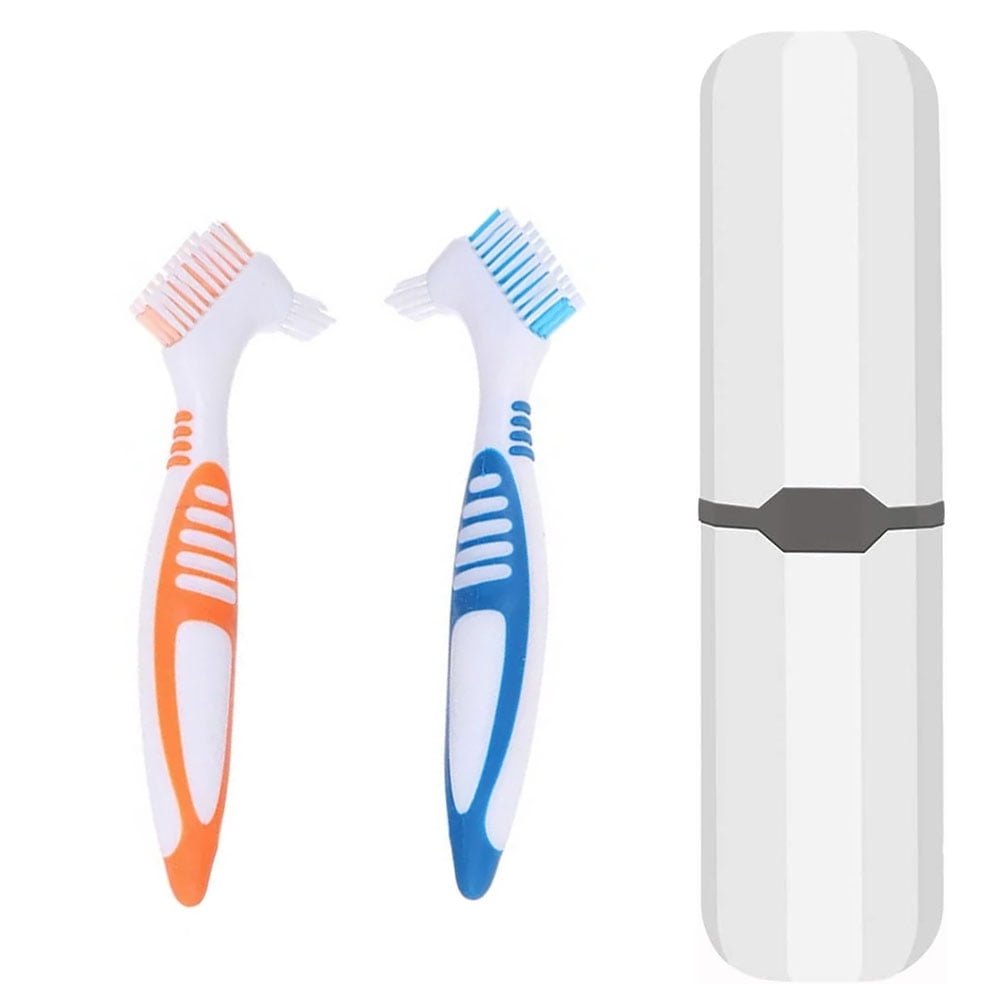 2 Pcs False Teeth Toothbrush with White Carrying Case, Multi-Tiered ...
