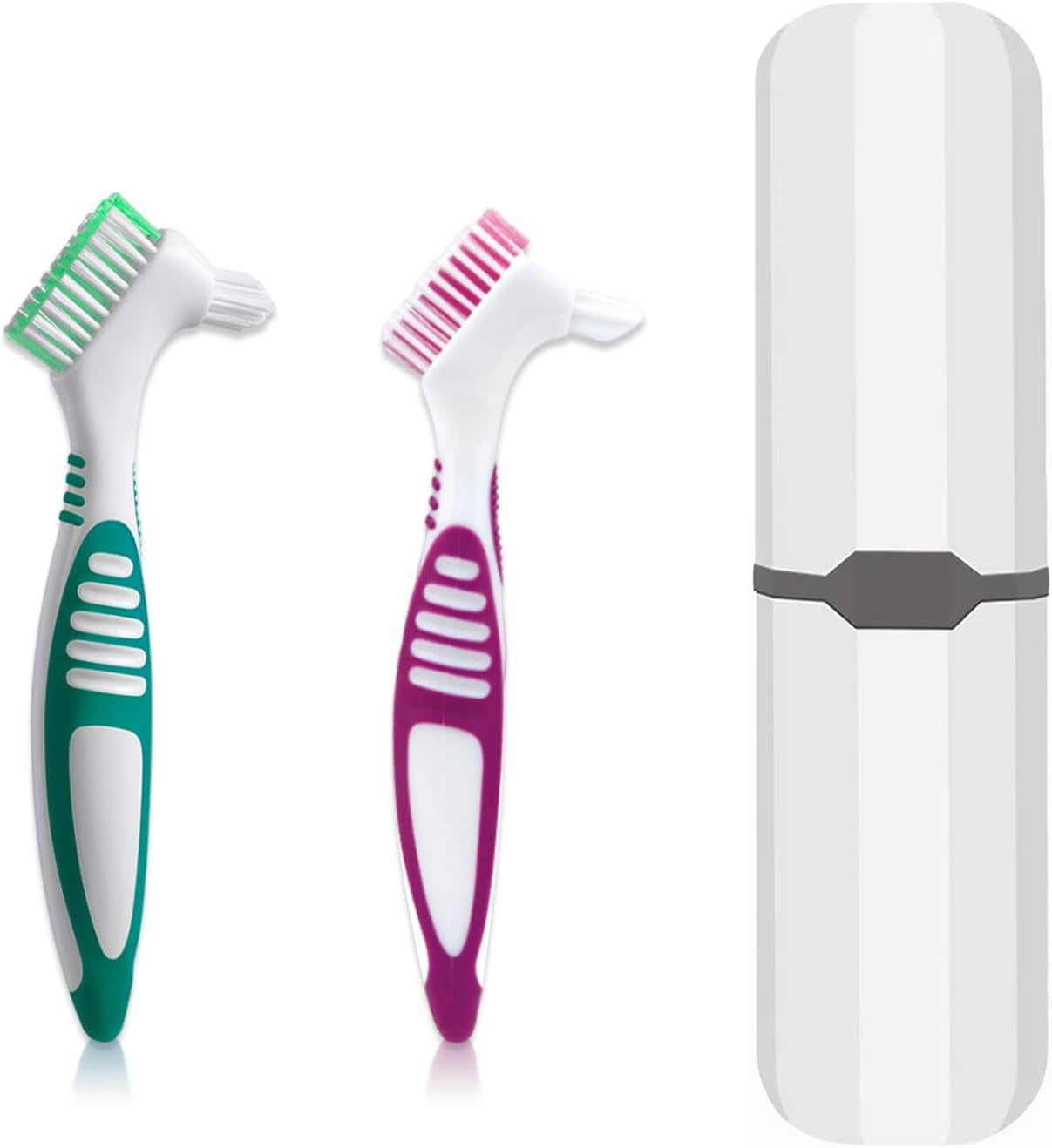 2 Pcs False Teeth Toothbrush with White Carrying Case, Multi-Tiered ...