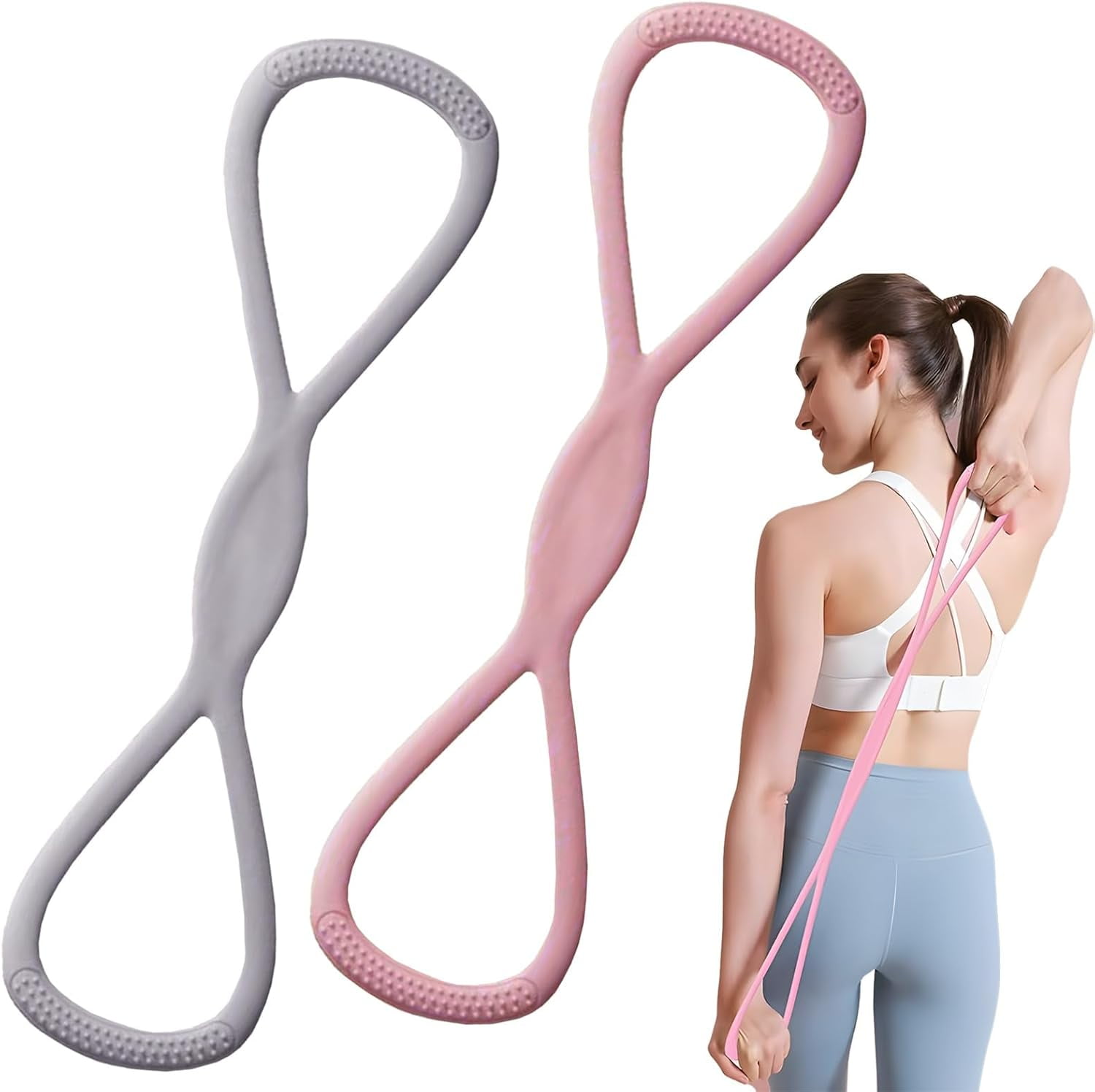 2 Pcs Figure 8 Resistance Bands with Handles, 25 lb Pull Force ...