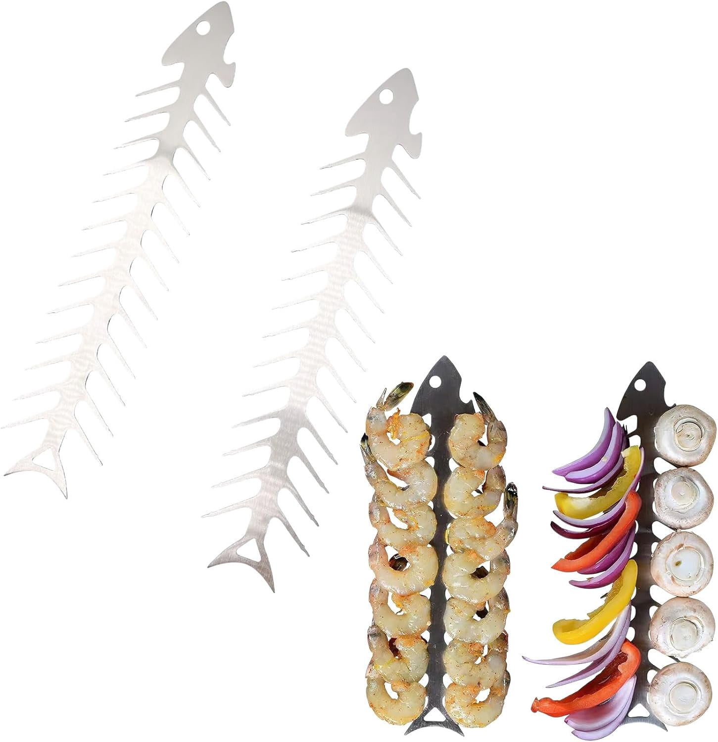 2 Pcs Fish Bone Shape Barbecue Sticks, Metal Kabob Sticks for Grilling ...