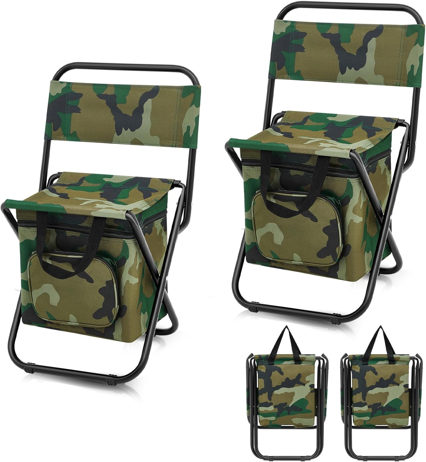 2 Pcs Fishing Chair with Cooler Bag Multi-Function Foldable Compact ...