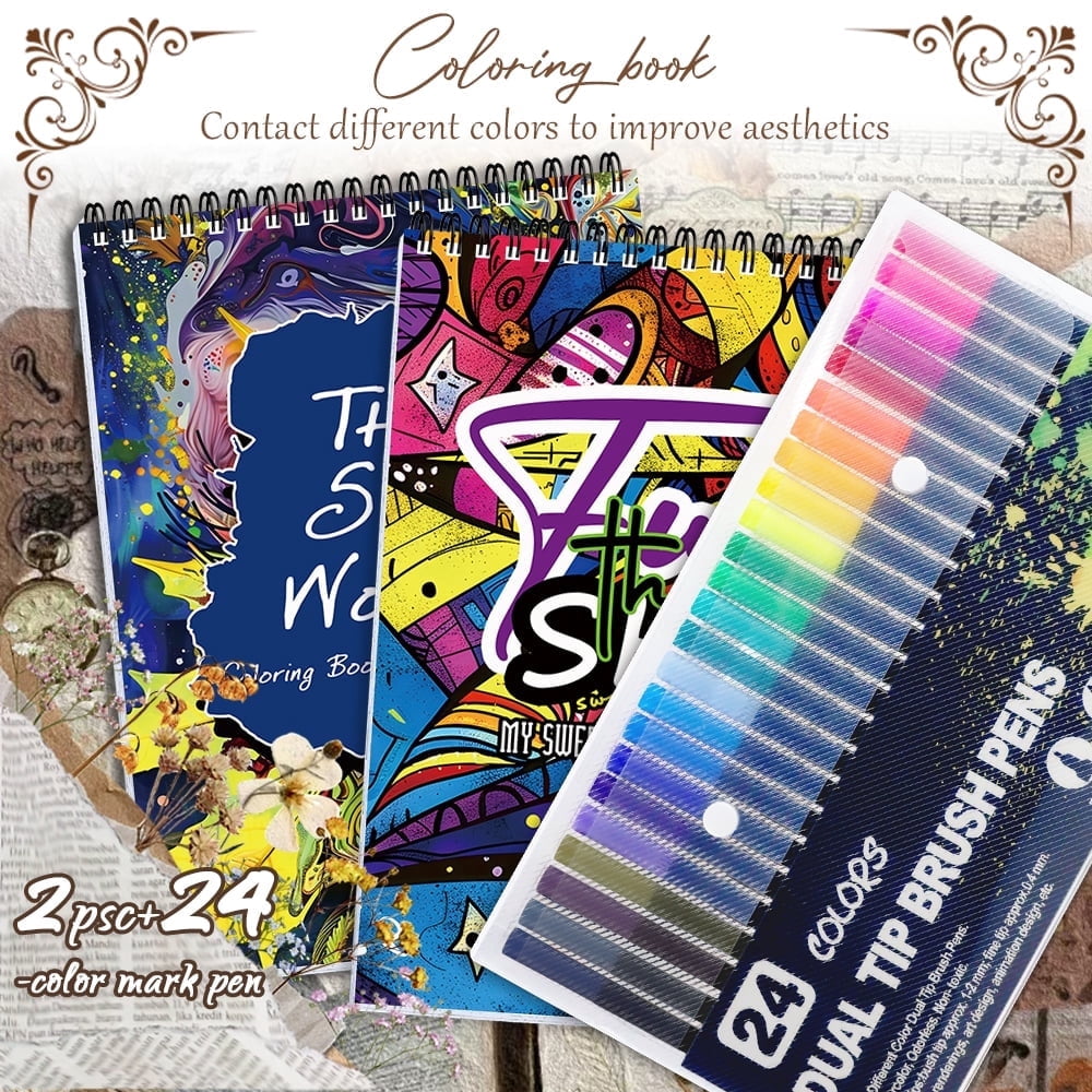 2 Pack Swear Word Art Therapy Kit for Adults: Spiral Bound Coloring ...