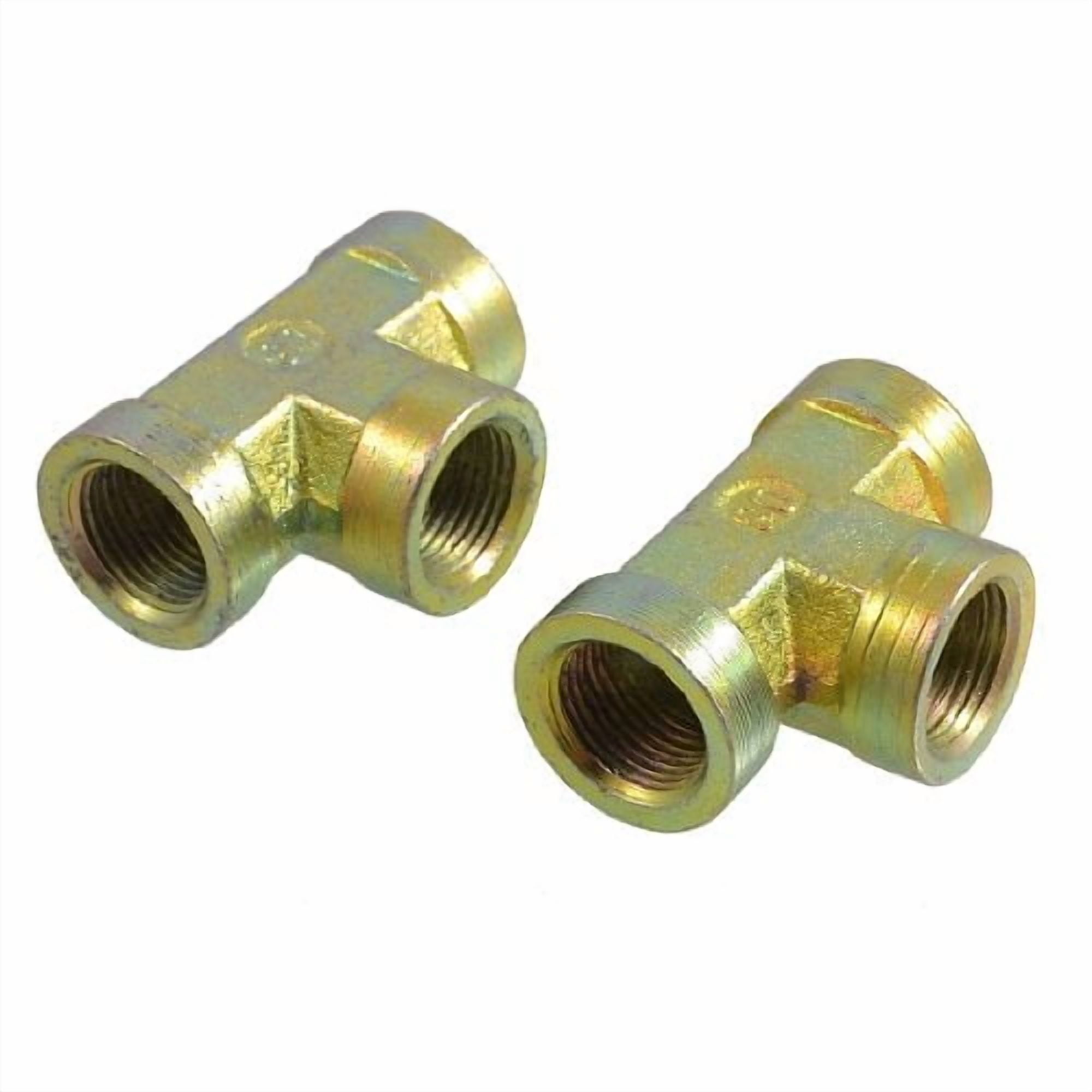 2 Pcs Fittings 3/8" PT Female Thread Tee Connector Air Piping Pipe ...