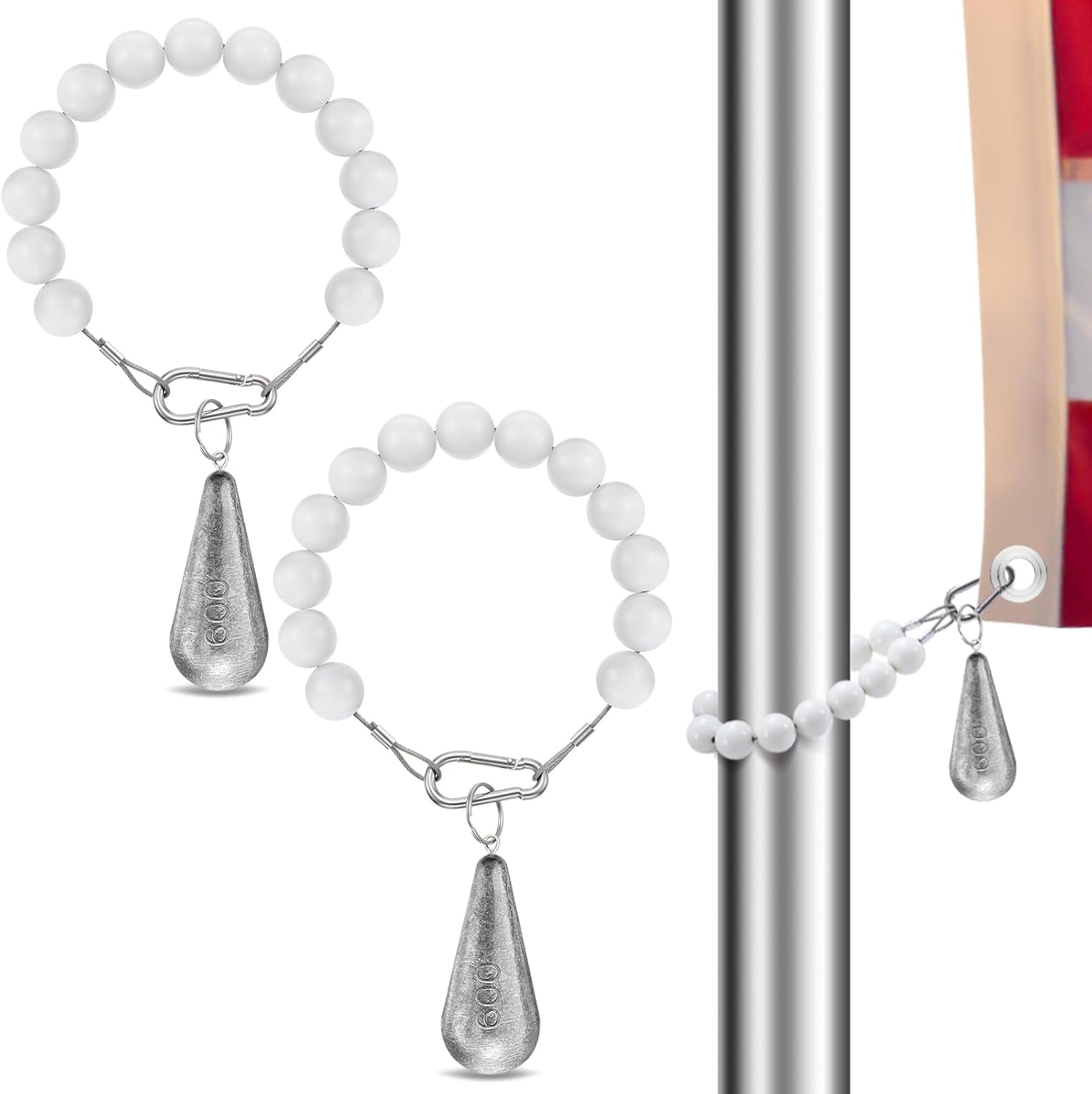 2 Pcs Flag Pole Beaded Retainer Ring and 2 Pcs 1.3 lb Flag Weights ...