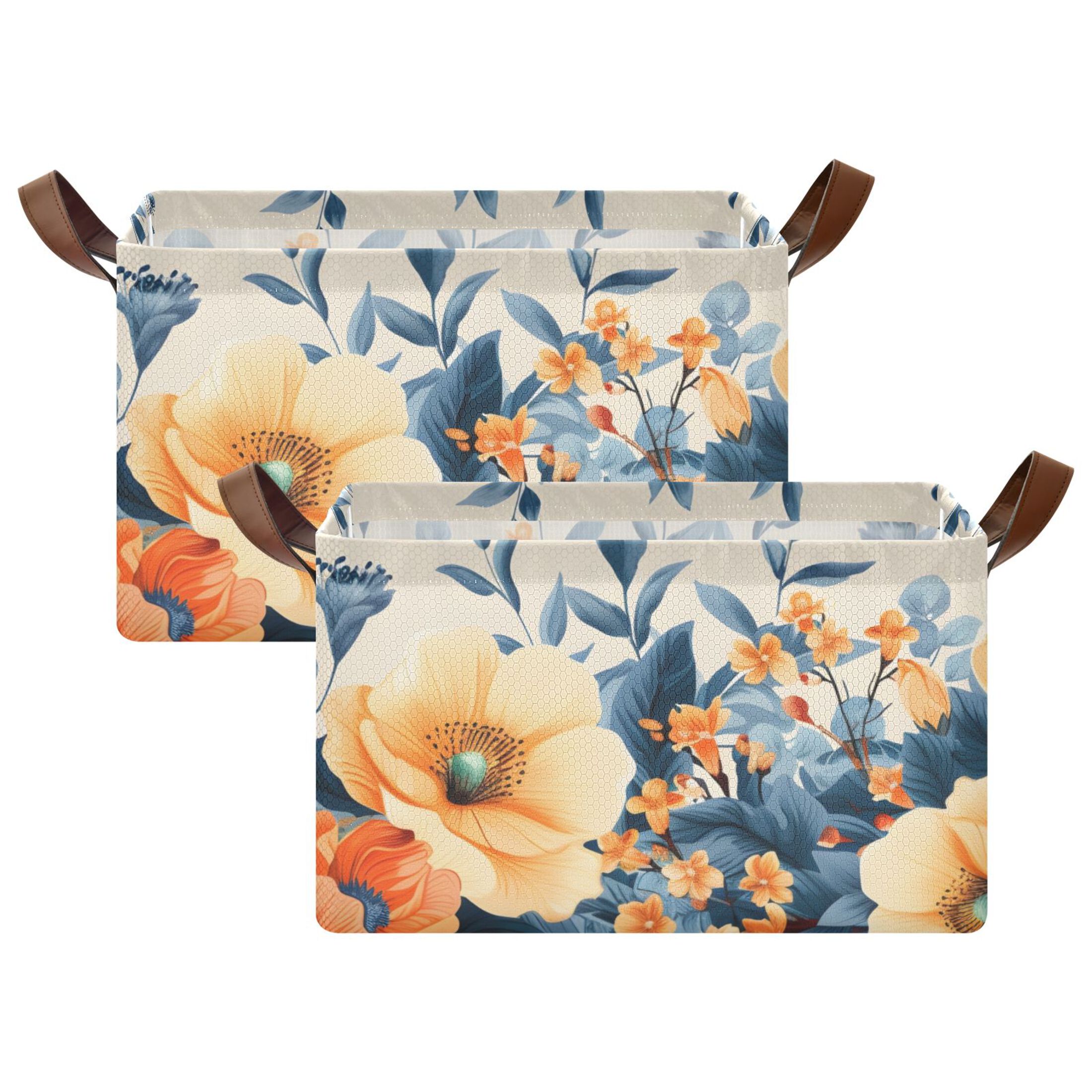 2 Pcs Floral Border and Leaves Collapsible Storage Bins Fabric Shelf ...