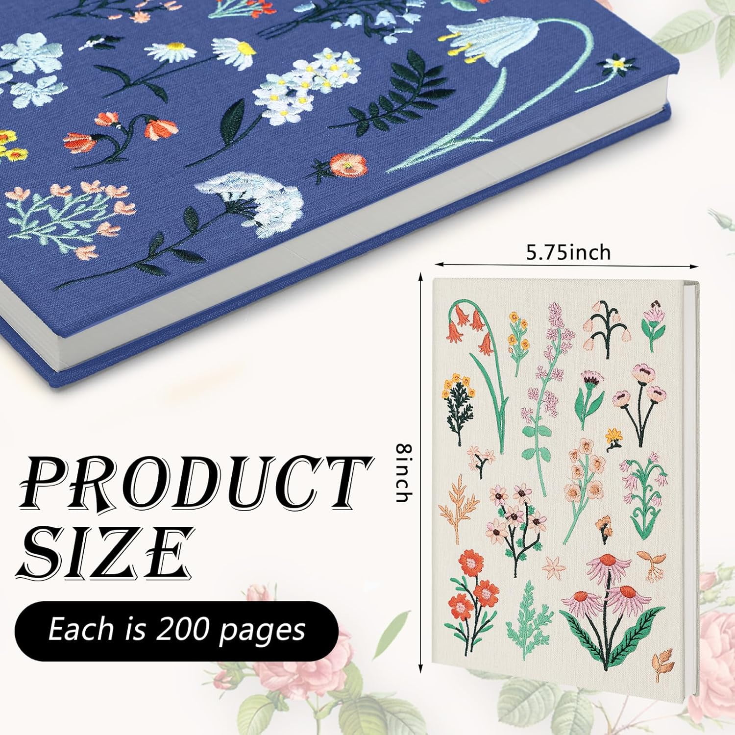 2 Pcs Floral Embroidered Notebook Embroidered Journal Embroidery ...